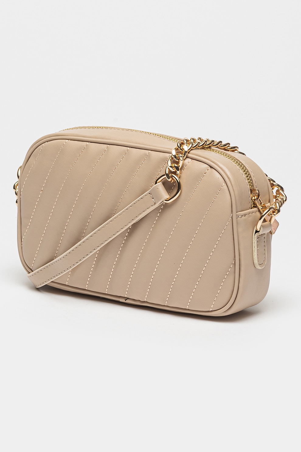 Parigi, Geanta crossbody matlasata cu bareta de lant, Bej - eMAG.ro