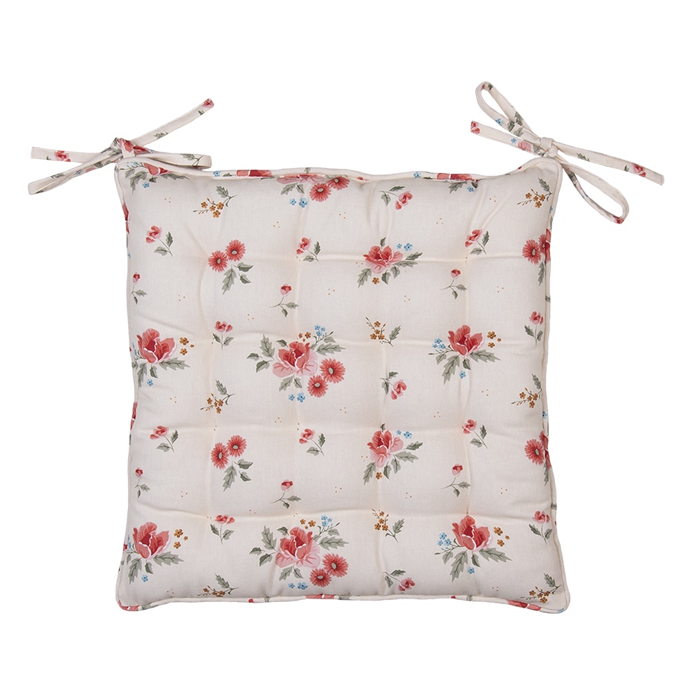 Set 6 perne scaune bumbac bej rosu Flowers 40x40x4 cm - eMAG.ro