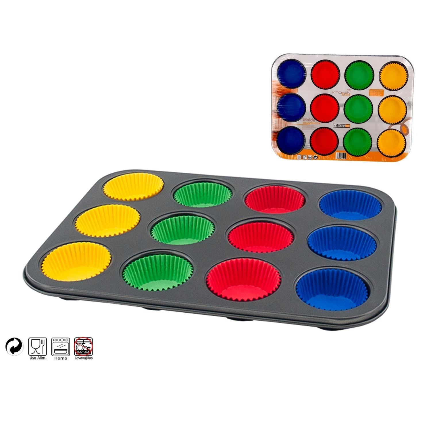 Set forma de copt pentru 12 briose si forme hartie 35x26 cm, Happymax ...