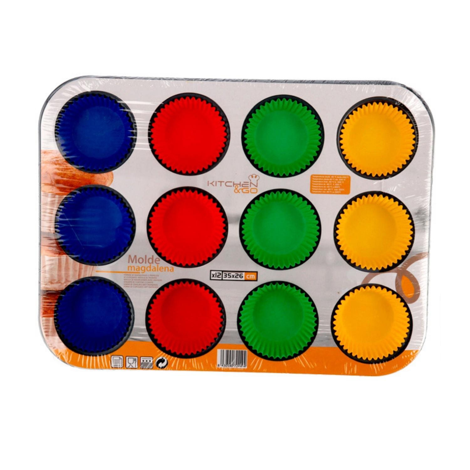 Set forma de copt pentru 12 briose si forme hartie 35x26 cm, Happymax ...