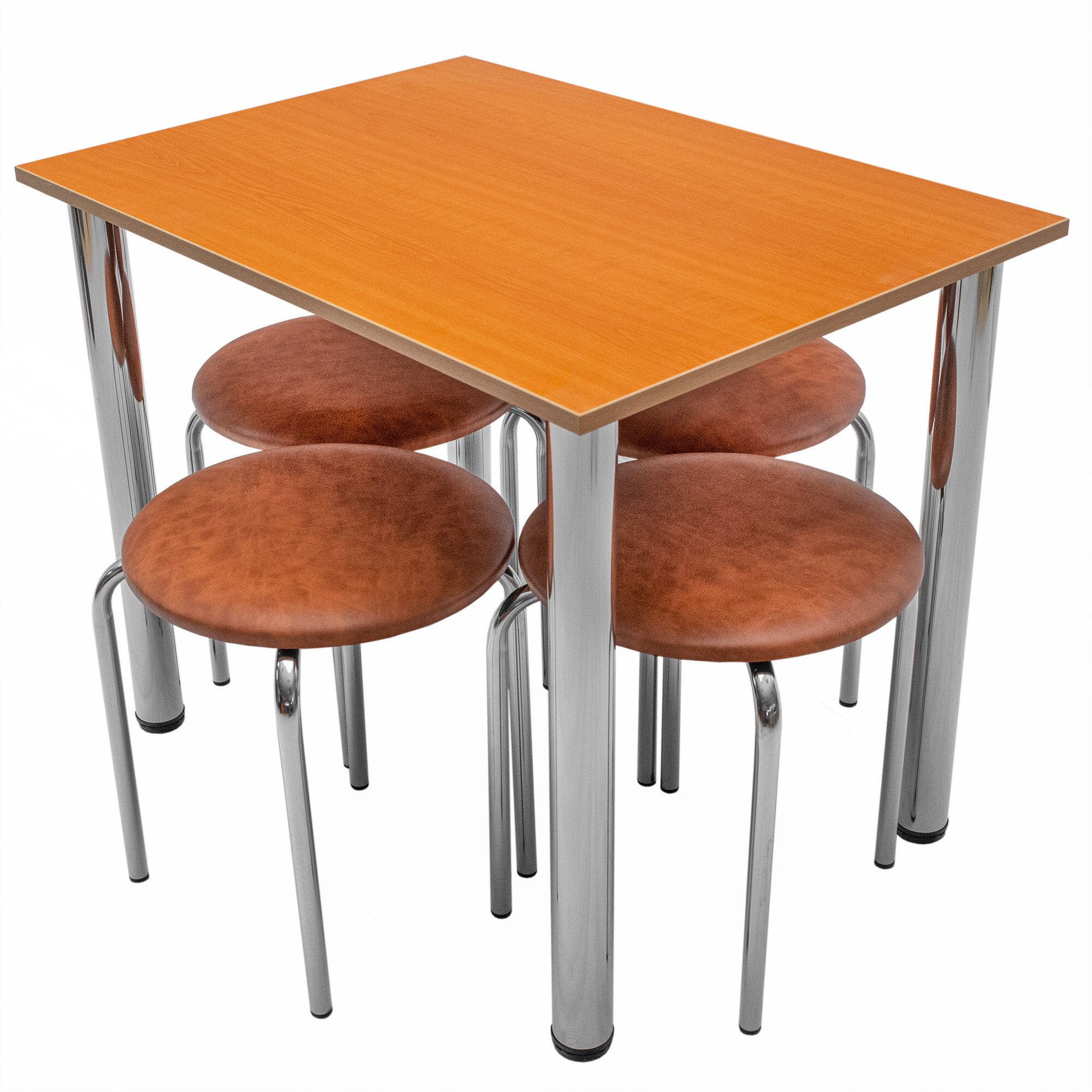 Set masa cu 4 scaune tip taburet Sofia, DENVER, cadru crom, piele ...