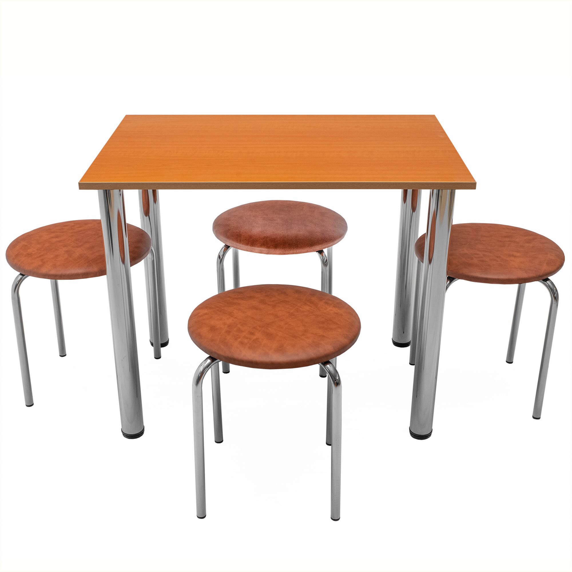 Set masa cu 4 scaune tip taburet Sofia, DENVER, cadru crom, piele ...