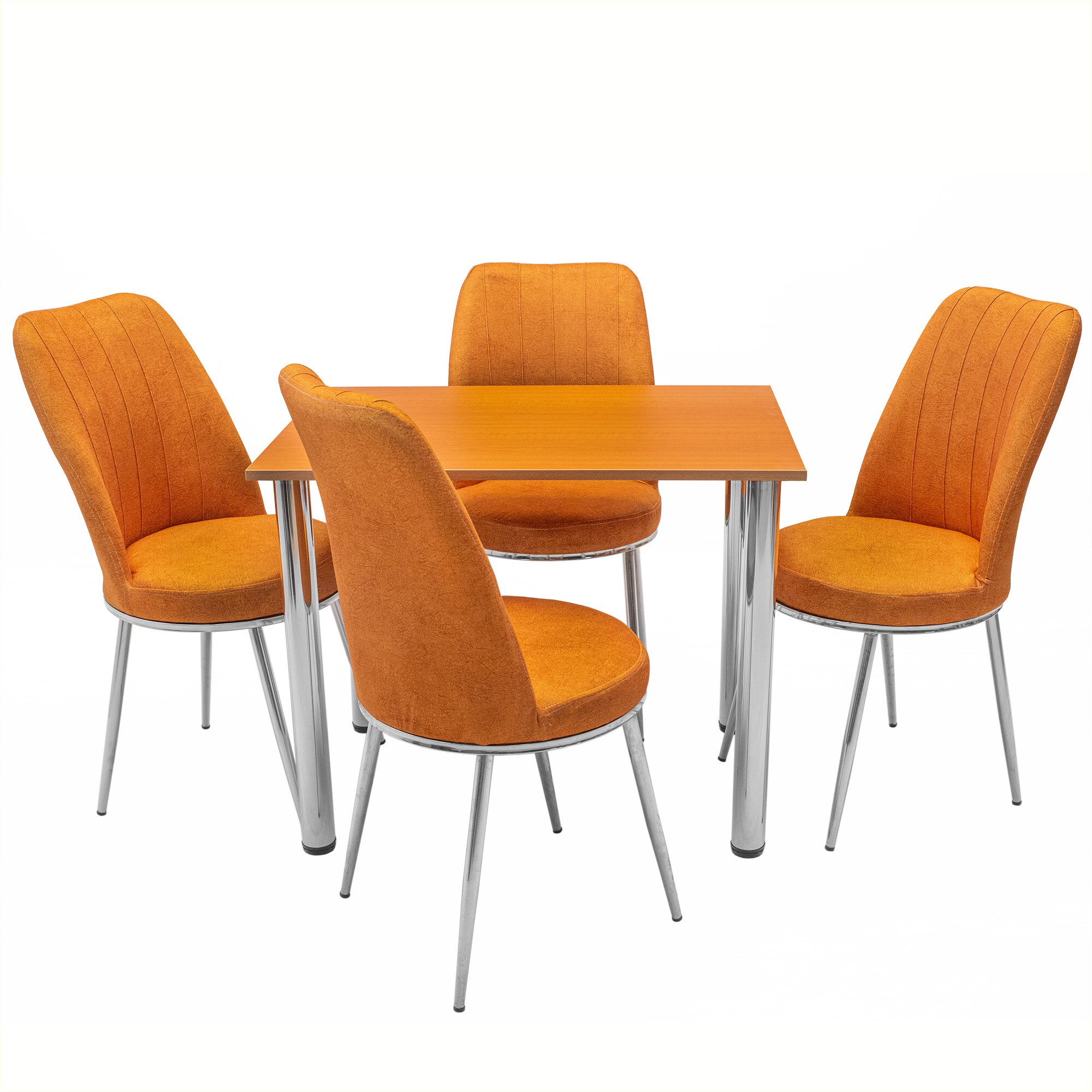 Set masa cu 4 scaune Berlin, DENVER, cadru crom, stofa mustar, blat pal ...