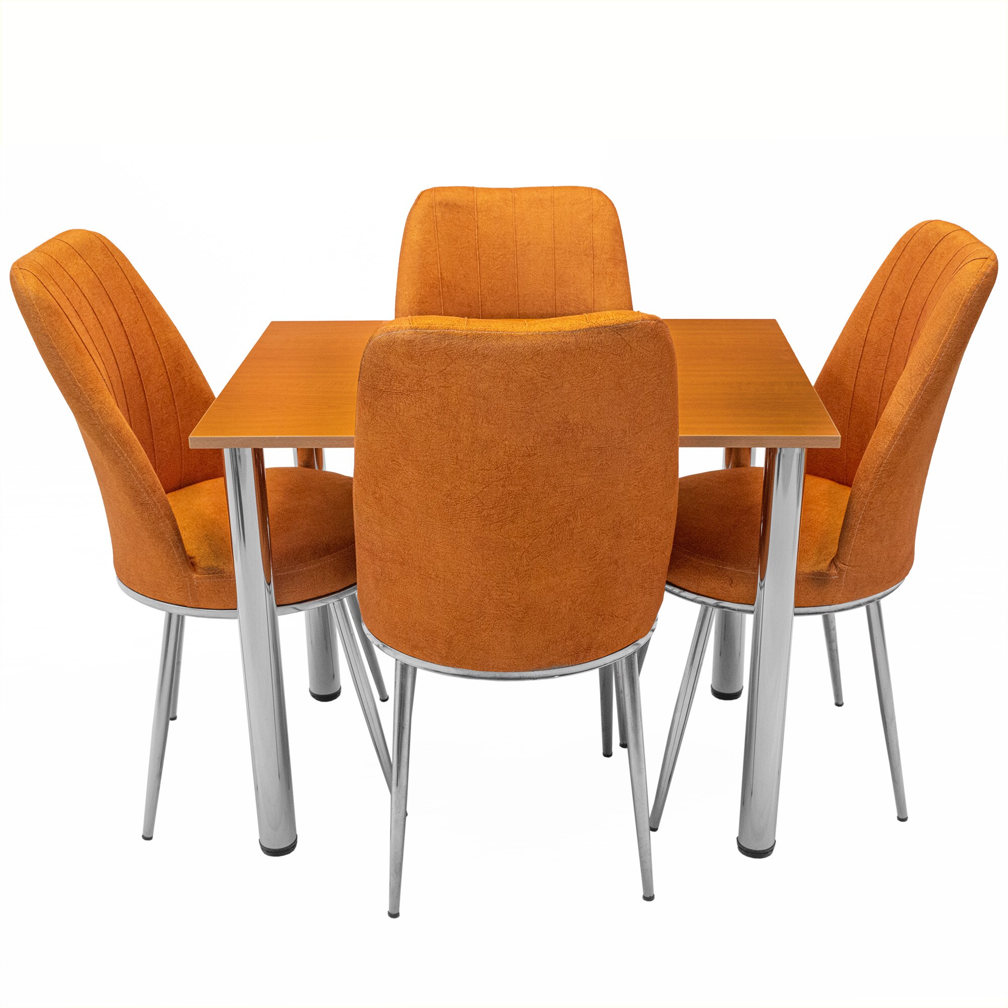 Set masa cu 4 scaune Berlin, DENVER, cadru crom, stofa mustar, blat pal ...