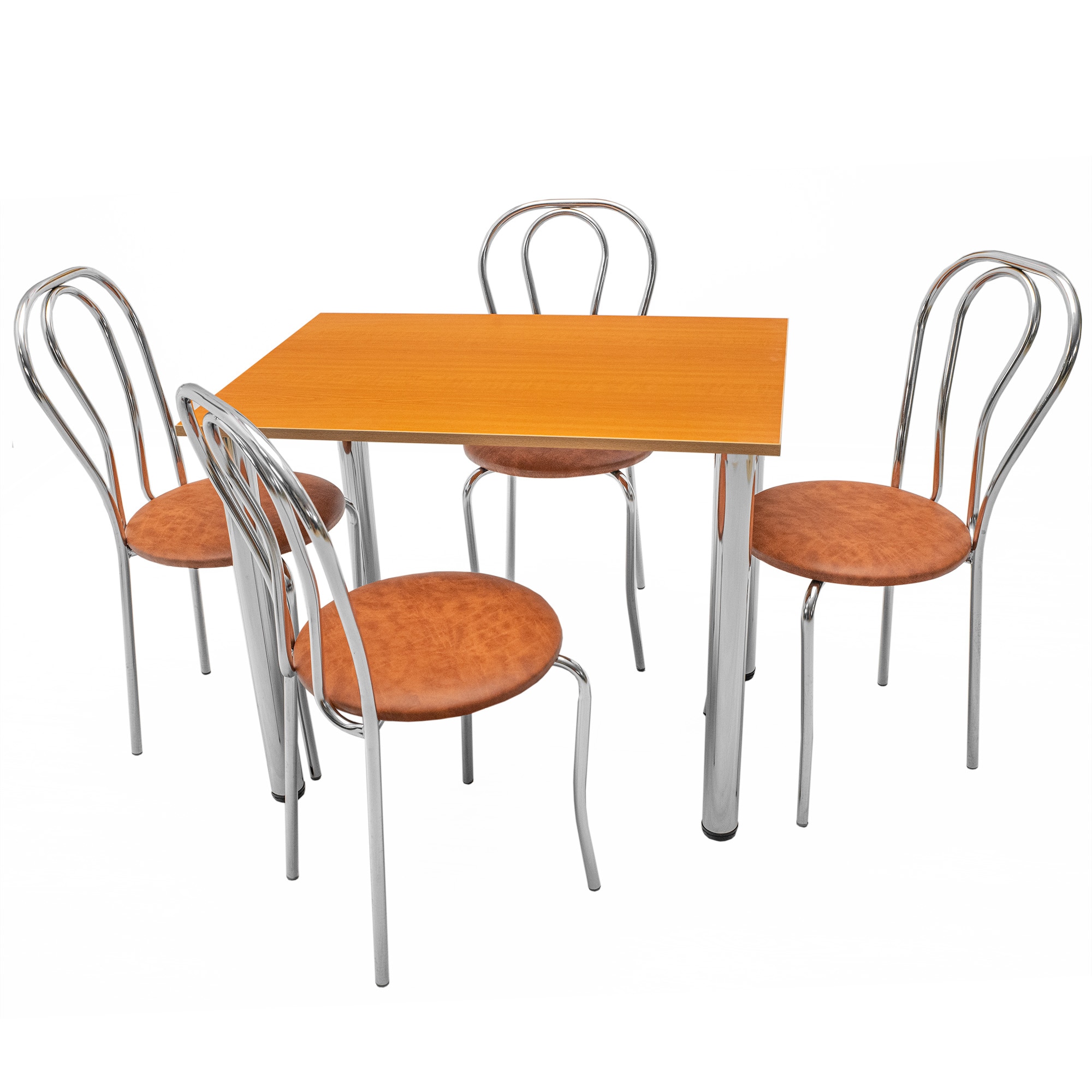 Set masa cu 4 scaune Tulipan cadru crom, piele ecologica cognac, DENVER ...