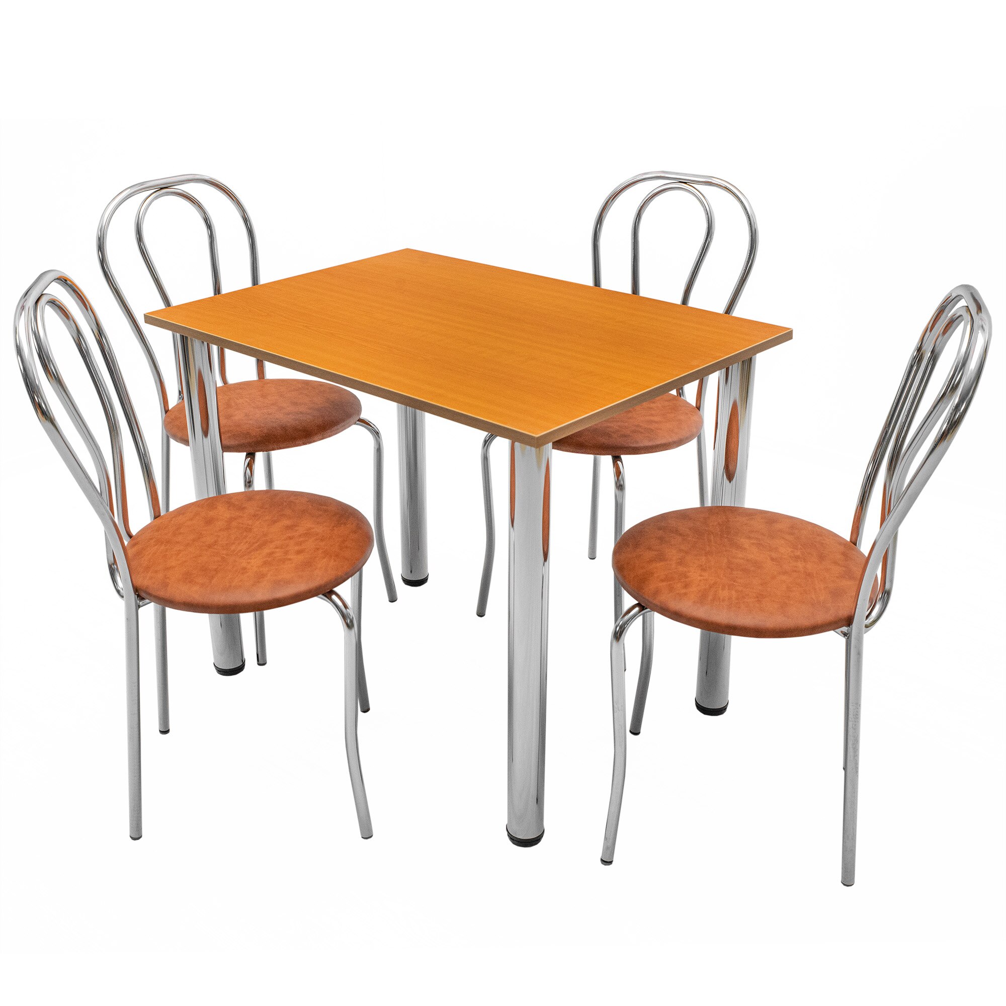 Set masa cu 4 scaune Tulipan cadru crom, piele ecologica cognac, DENVER ...