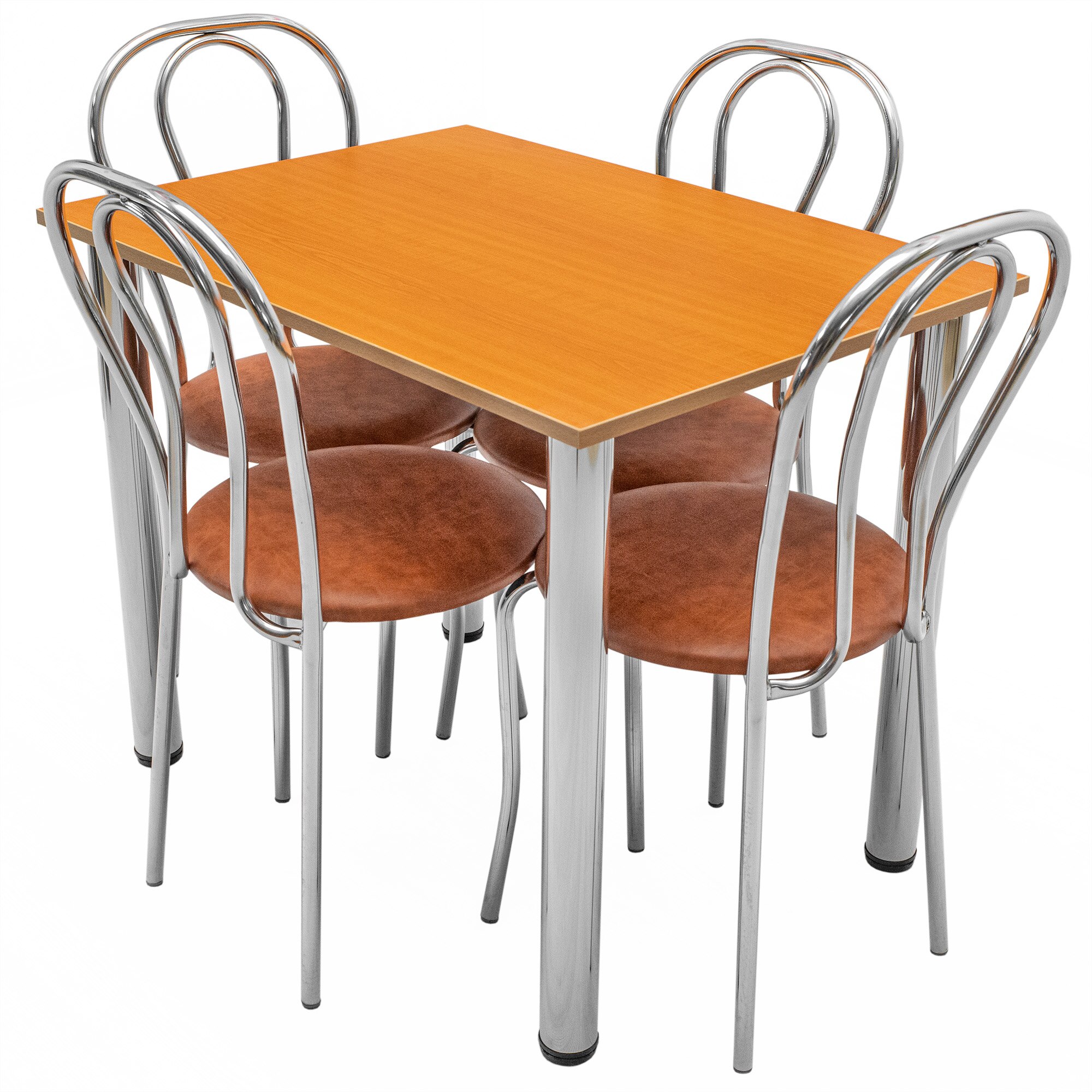 Set masa cu 4 scaune Tulipan cadru crom, piele ecologica cognac, DENVER ...