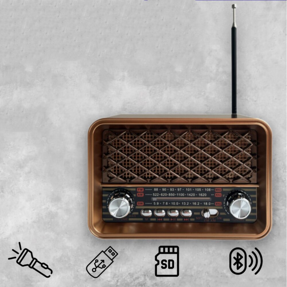 Radio MP3 portabil cu Bluetooth, design vintage si baterie ...