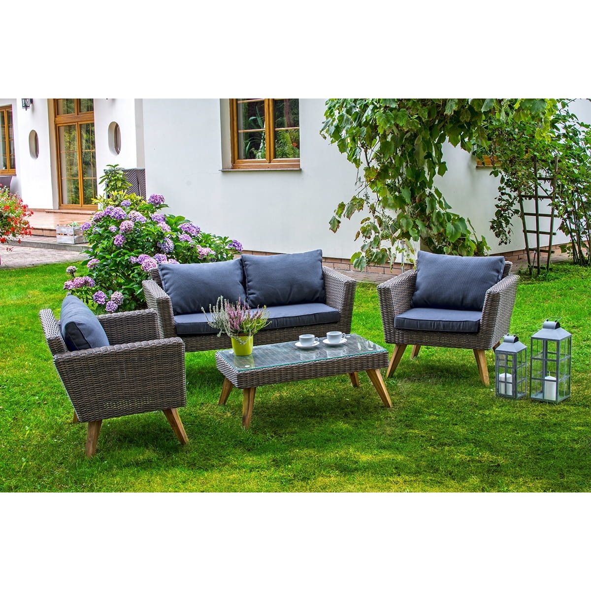 Set mobilier gradina/terasa Malmo, poliratan, 4 piese canapea fotolii ...