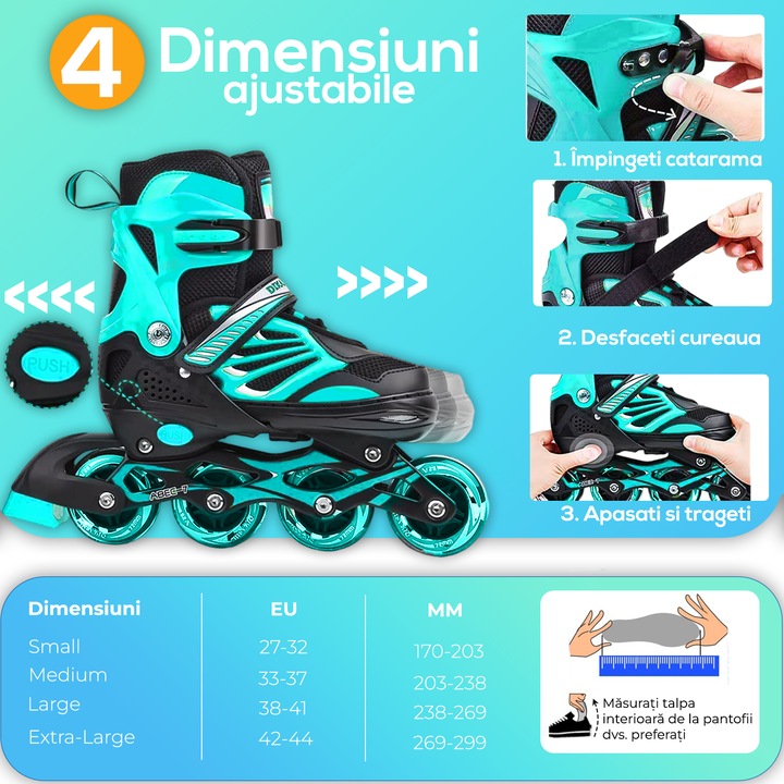 Role reglabile pentru copii si adulti, roti luminoase din silicon, 4 ...