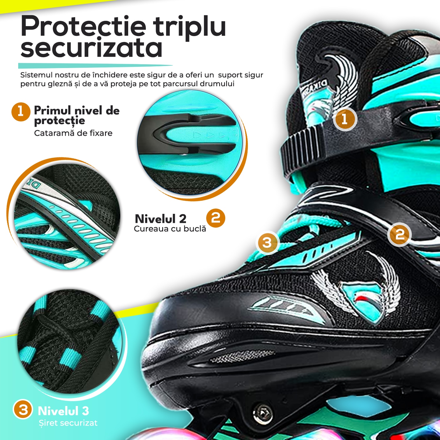 Role reglabile pentru copii si adulti, roti luminoase din silicon, 4 ...