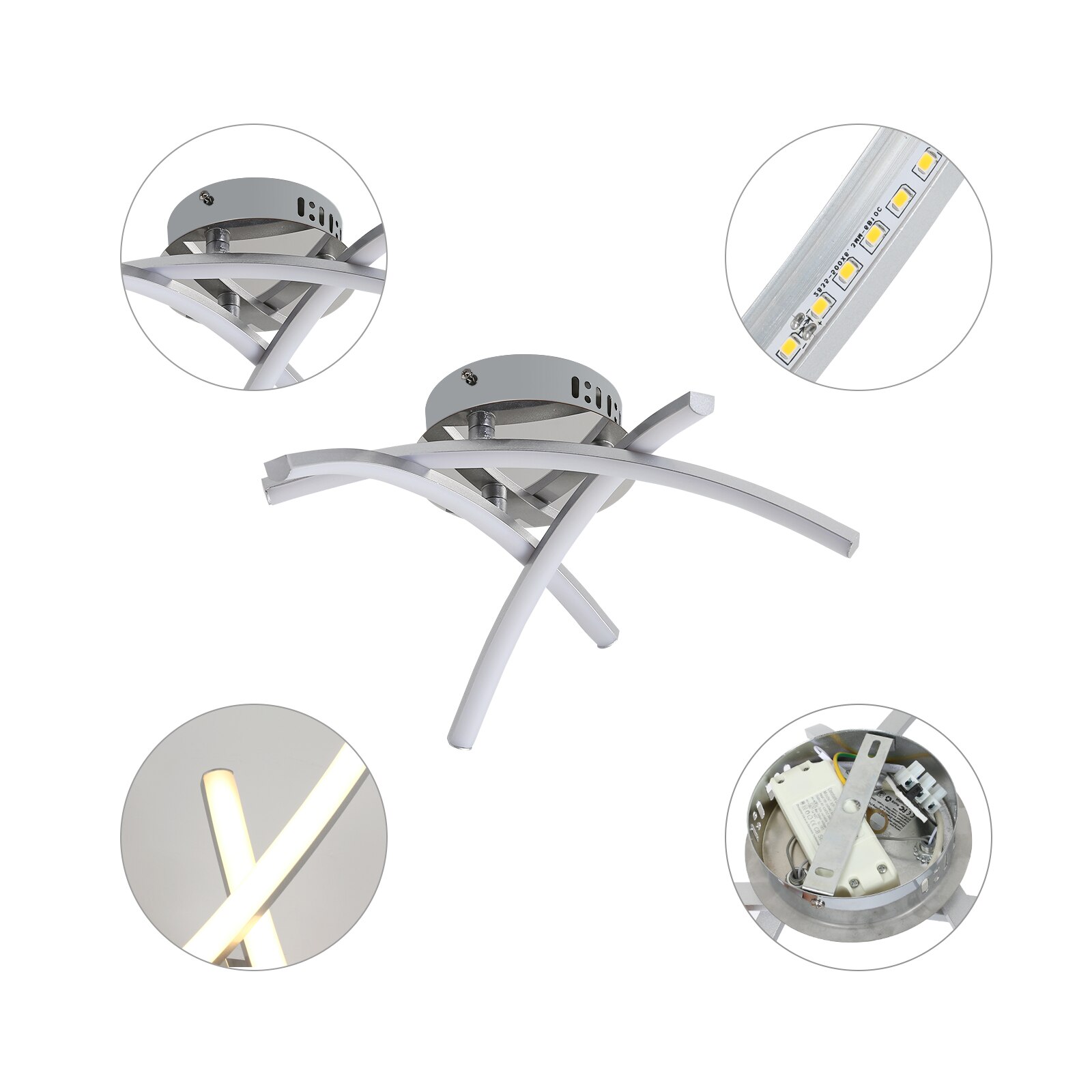 Plafoniera Cu Led, Goeco, Trident Arc, Argintiu, 220v, Dimensiune 43 * ...