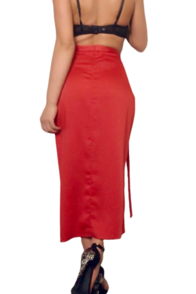 Fusta de dama eleganta, midi, rosie, din satin, petrecuta, River Island ...