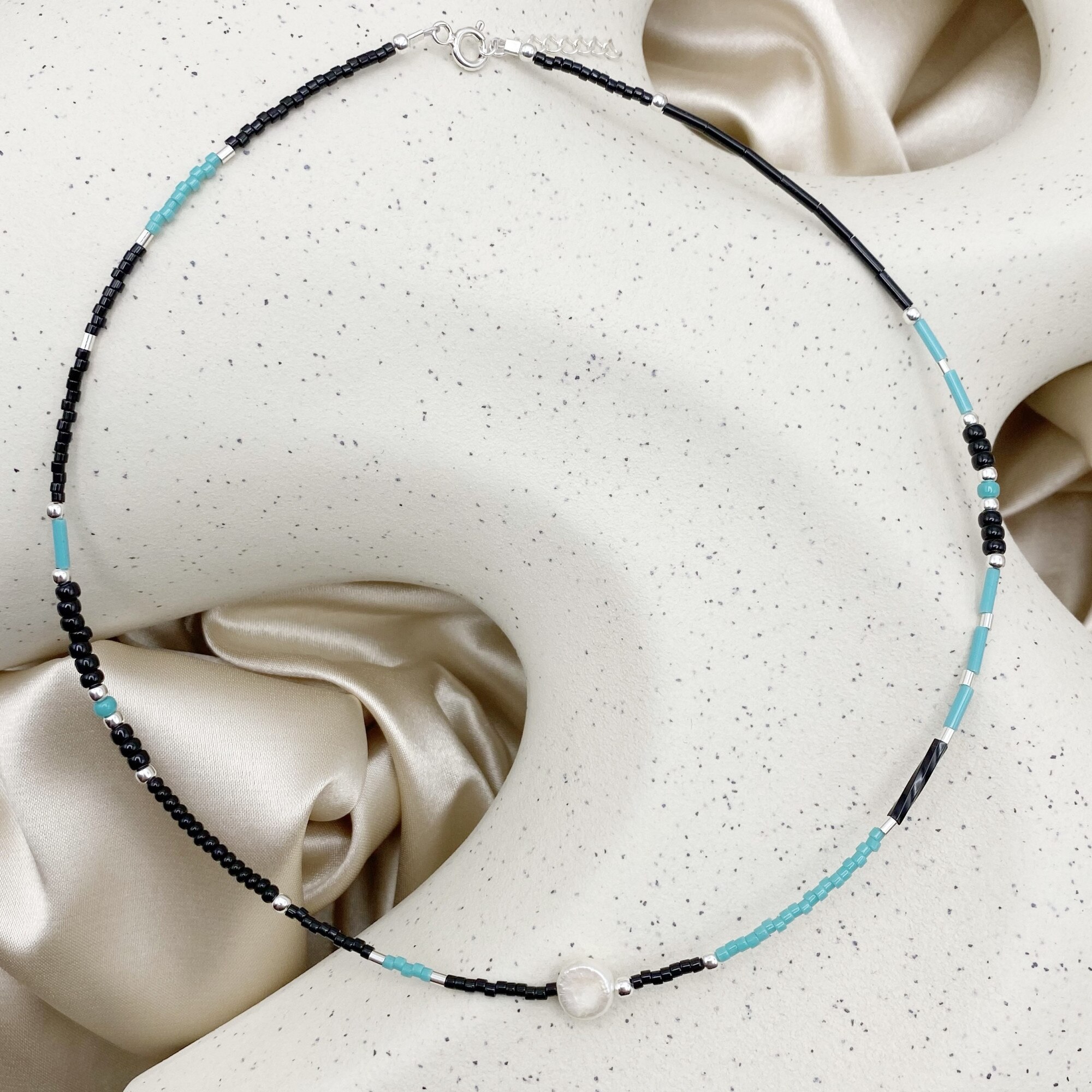 Colier cu Perla naturala, elemente din Argint 925 si margele Miyuki ...