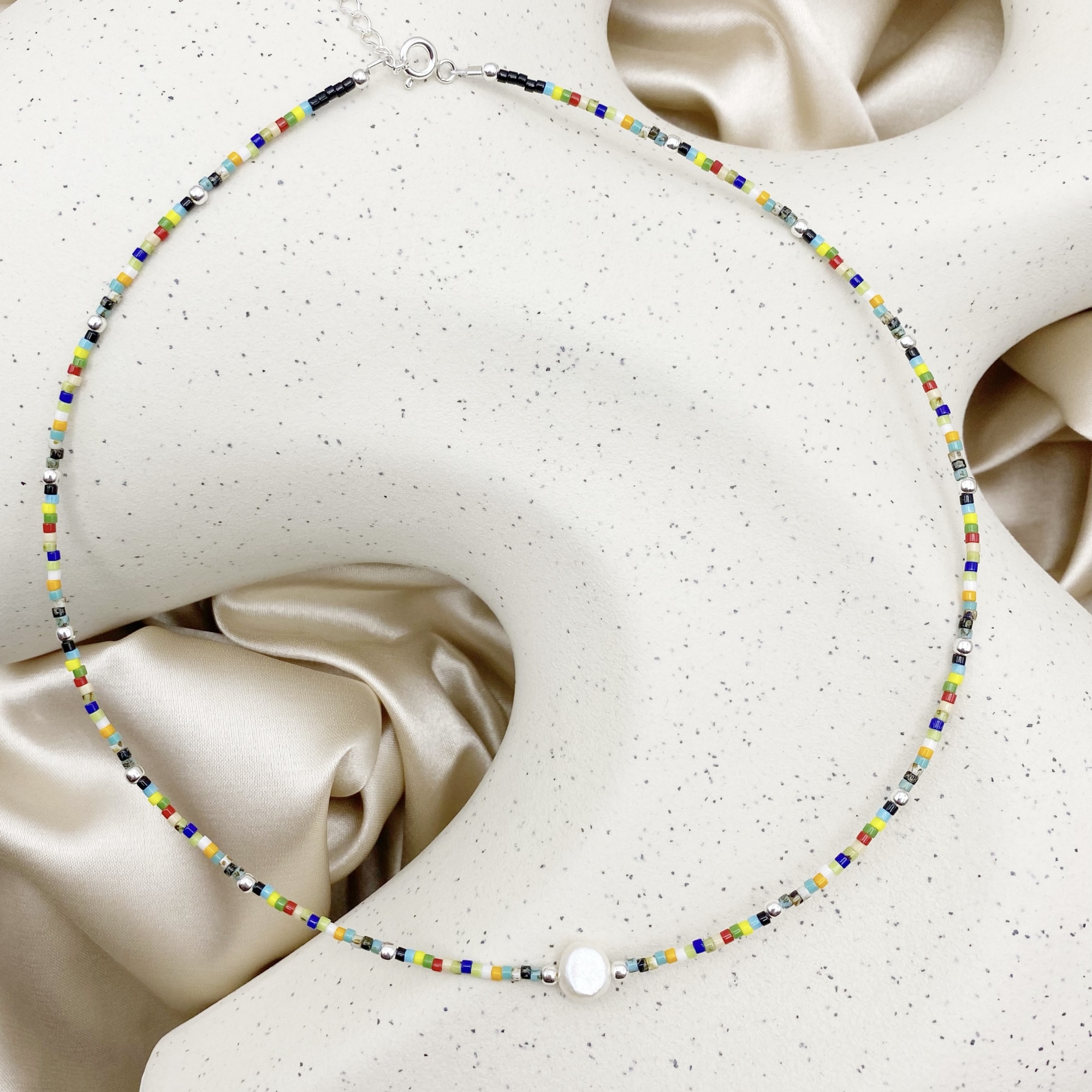 Colier cu Perla naturala, elemente din Argint 925 si margele Miyuki ...