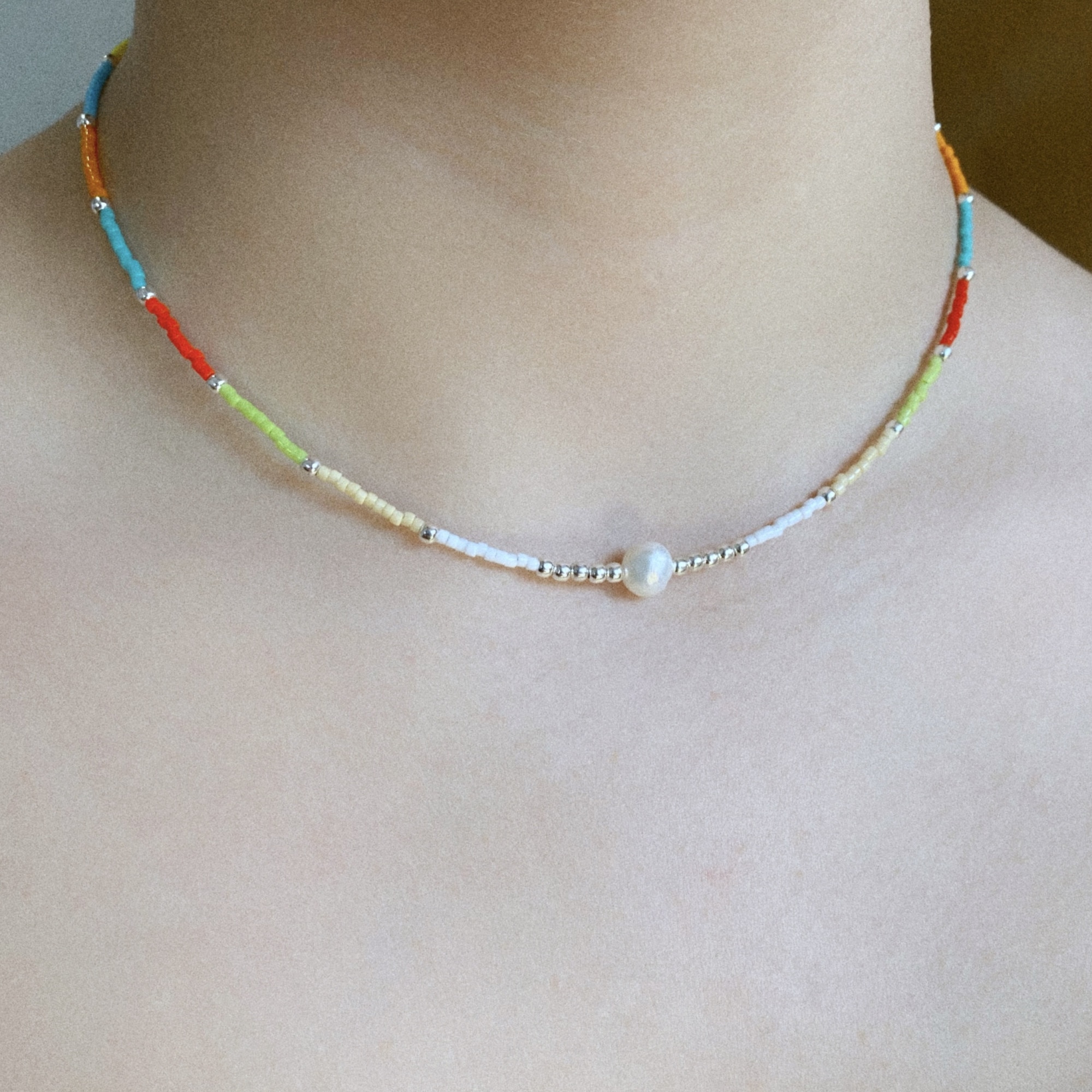 Colier cu Perla naturala, elemente din Argint 925 si margele Miyuki ...