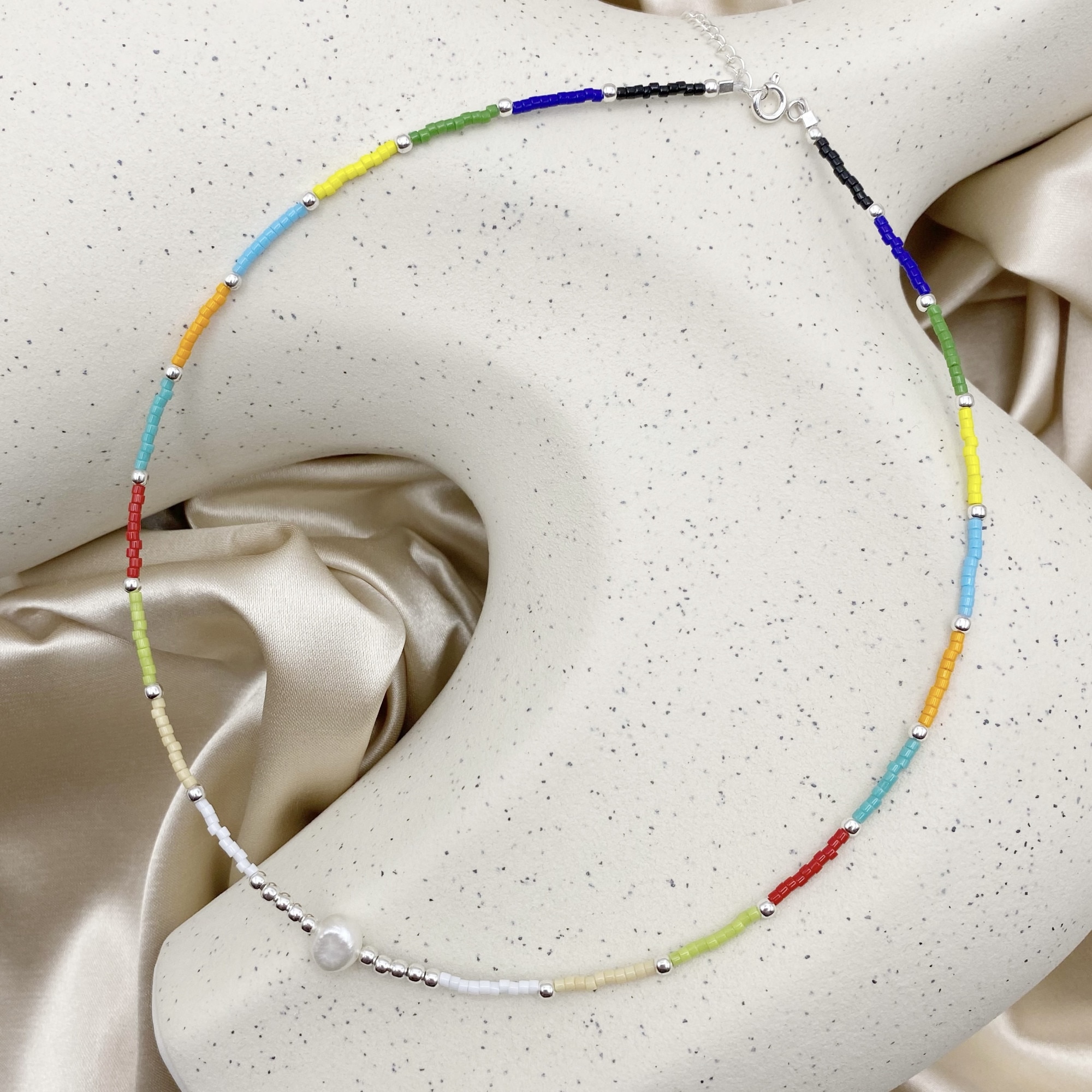 Colier cu Perla naturala, elemente din Argint 925 si margele Miyuki ...