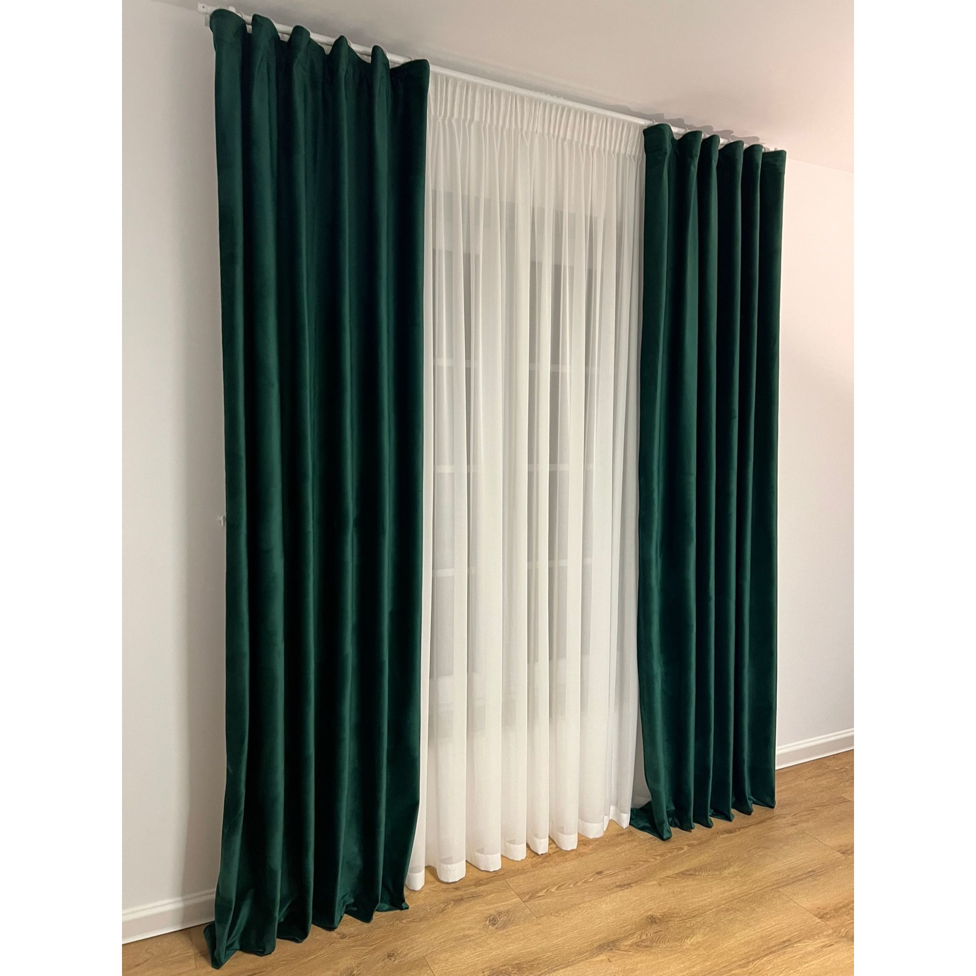 Set draperii din catifea, culoare verde smarald, dimensiuni 3 M x 2.45 ...
