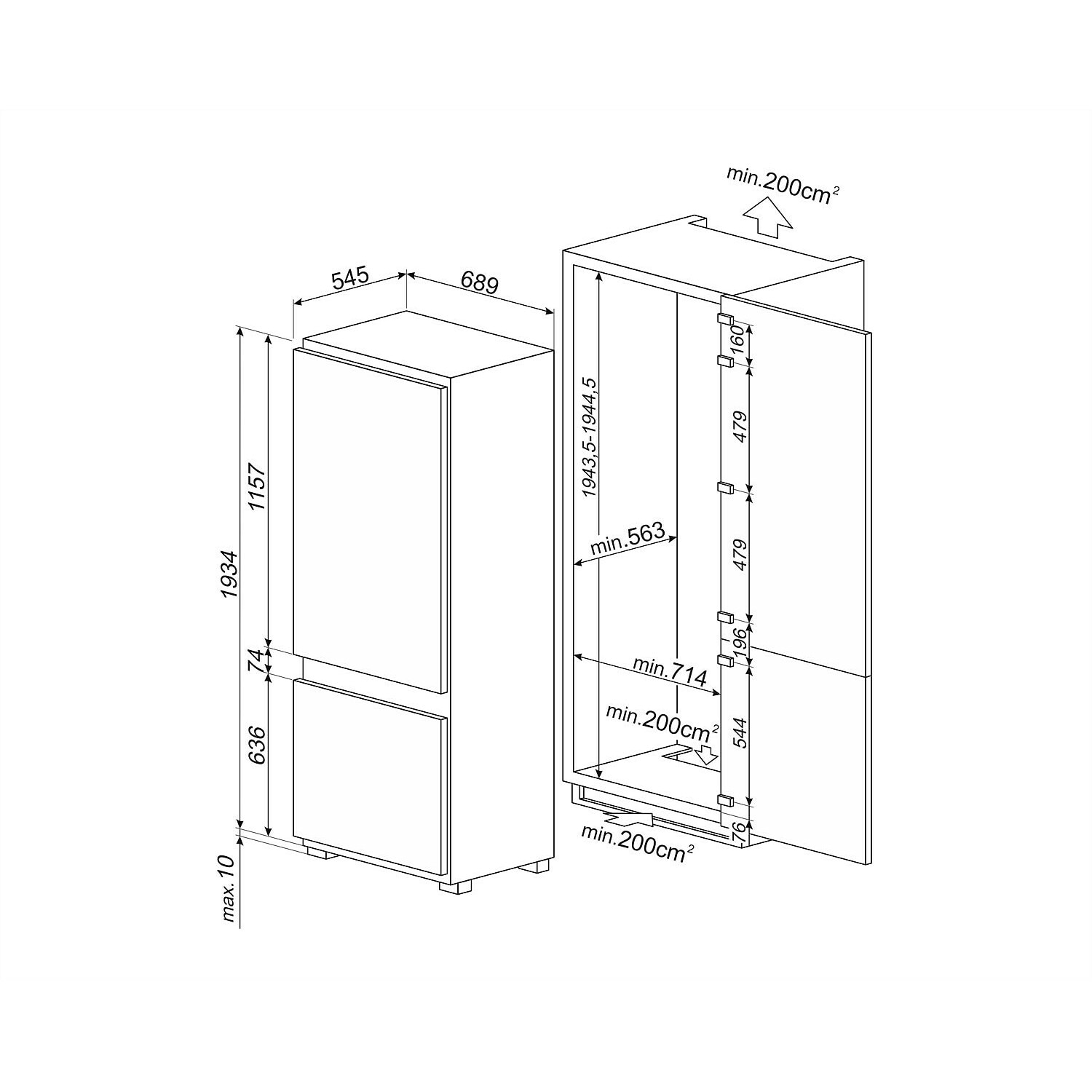 Frigider incorporabil SMEG C475VE, 400 l, compartiment inghetare rapida ...