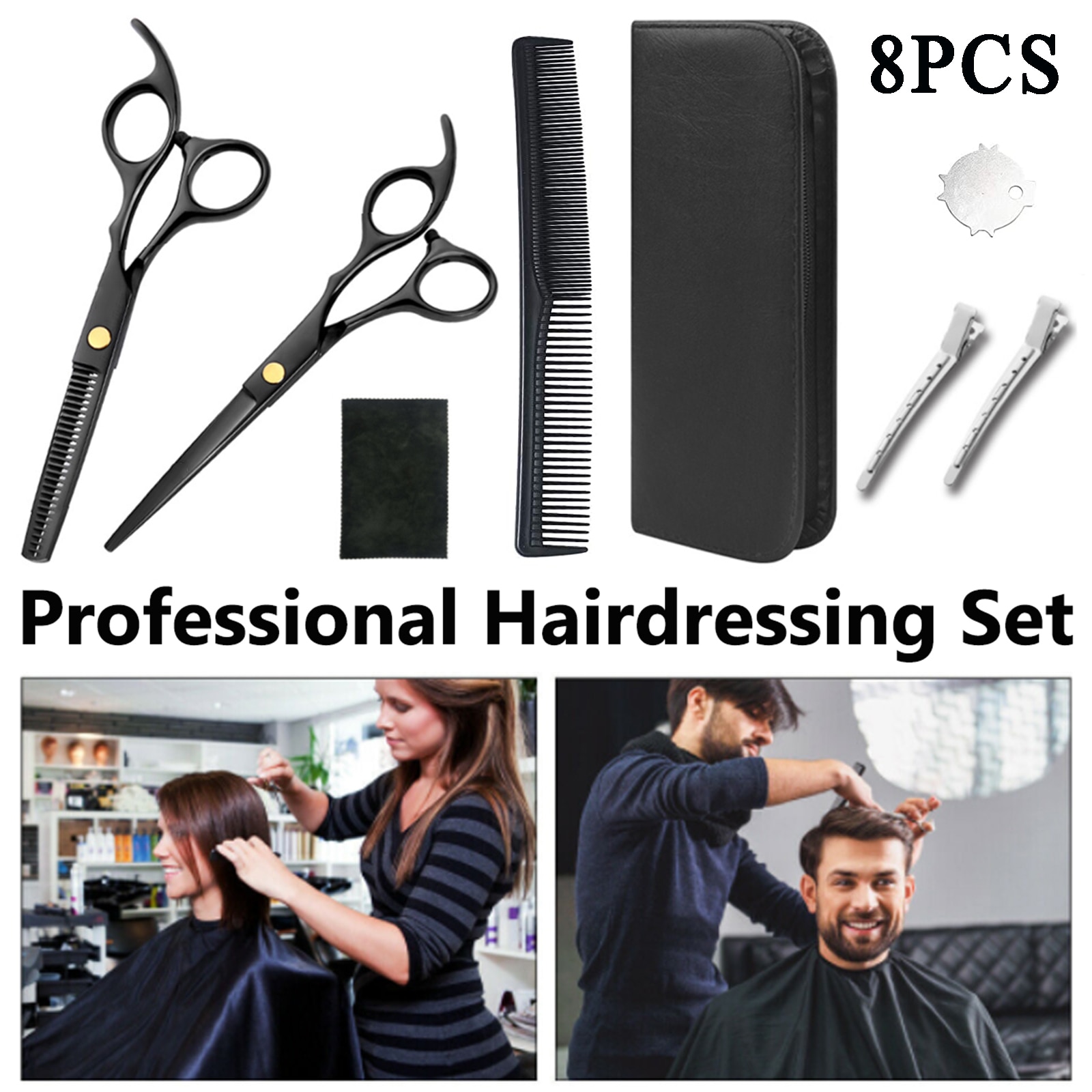 Set 8 accesorii tuns/filat, Darklove, cu foarfece, pieptene, cleme de ...