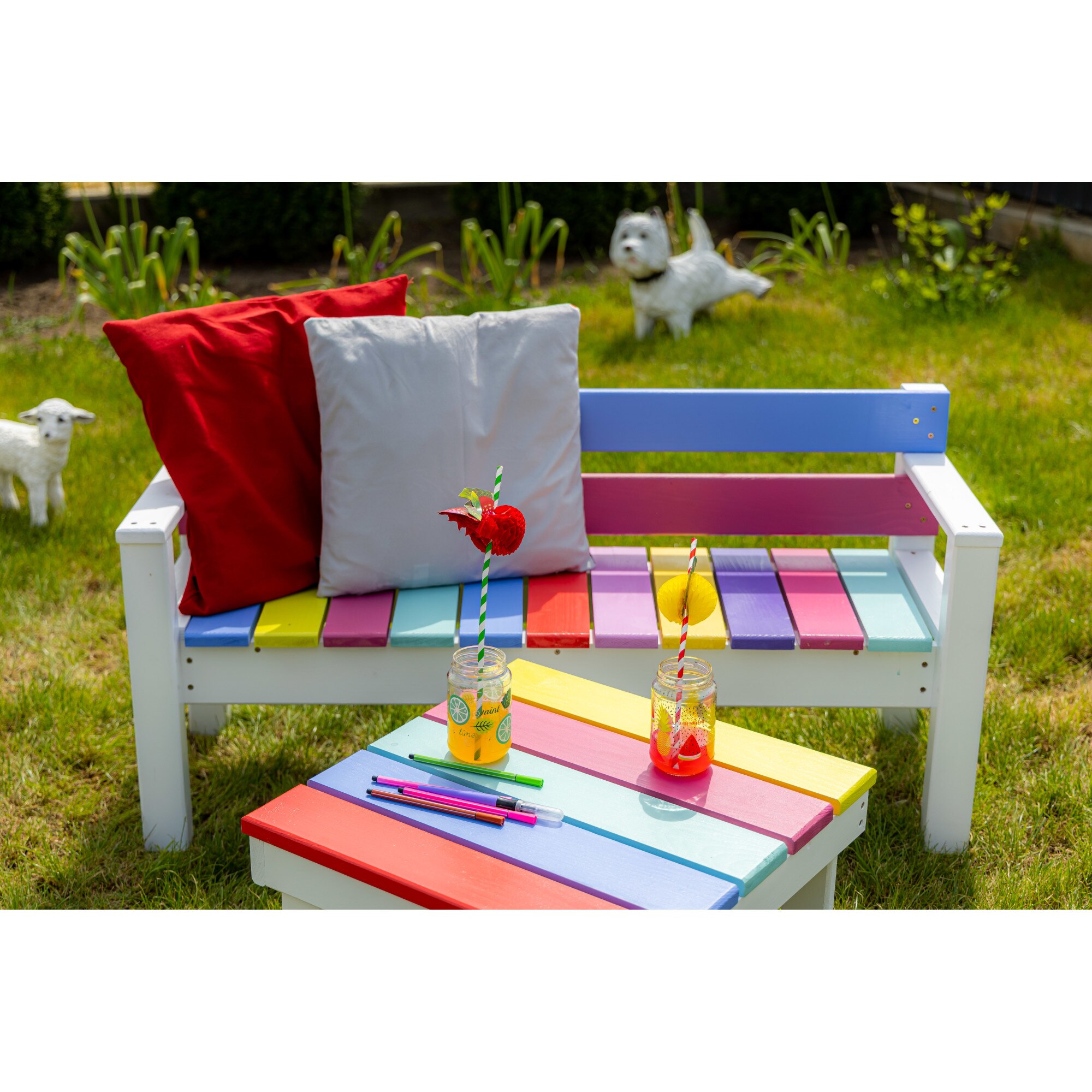 Set multicolor bancuta cu masuta pentru gradina - eMAG.ro