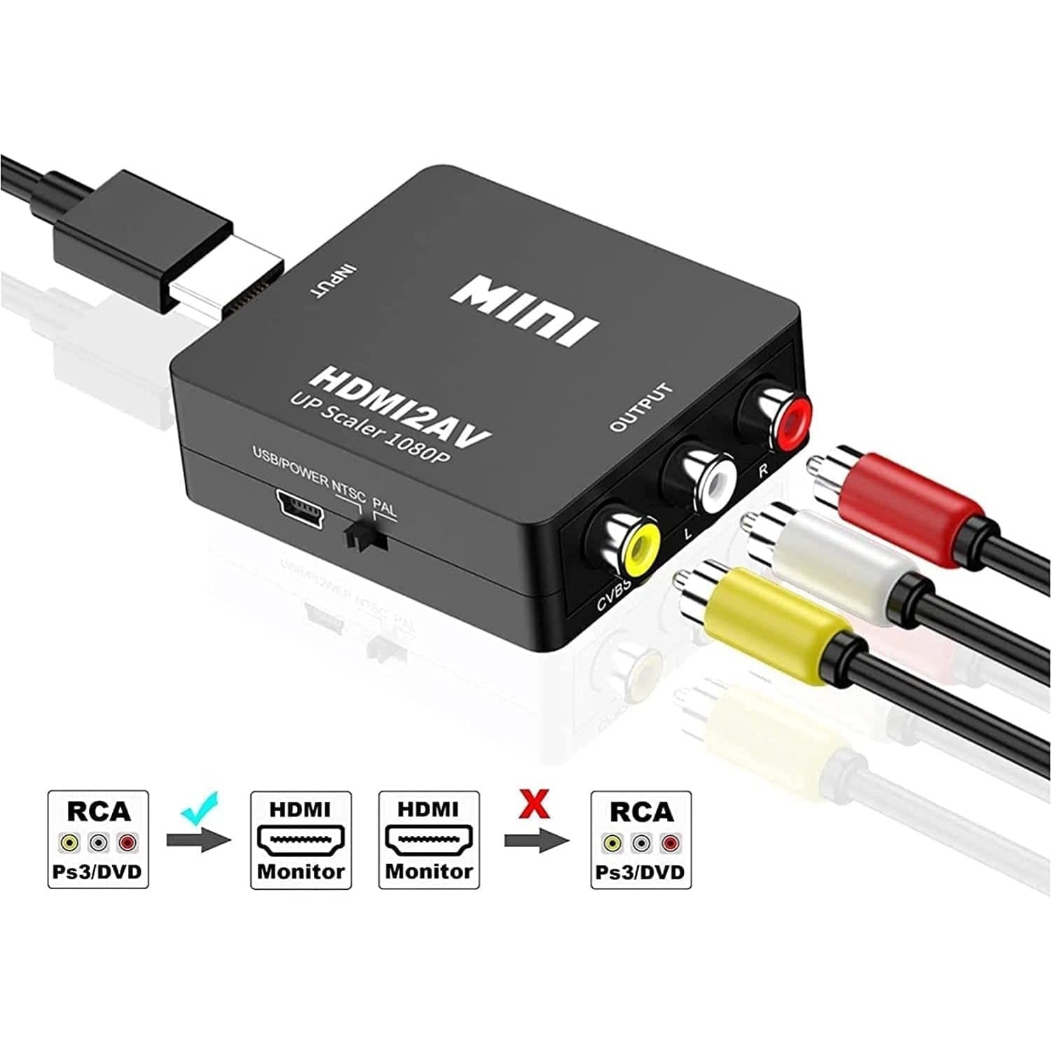 Adapter HDMI la AV, Active, Full HD, convertor HDMI digital la 3 x RCA ...