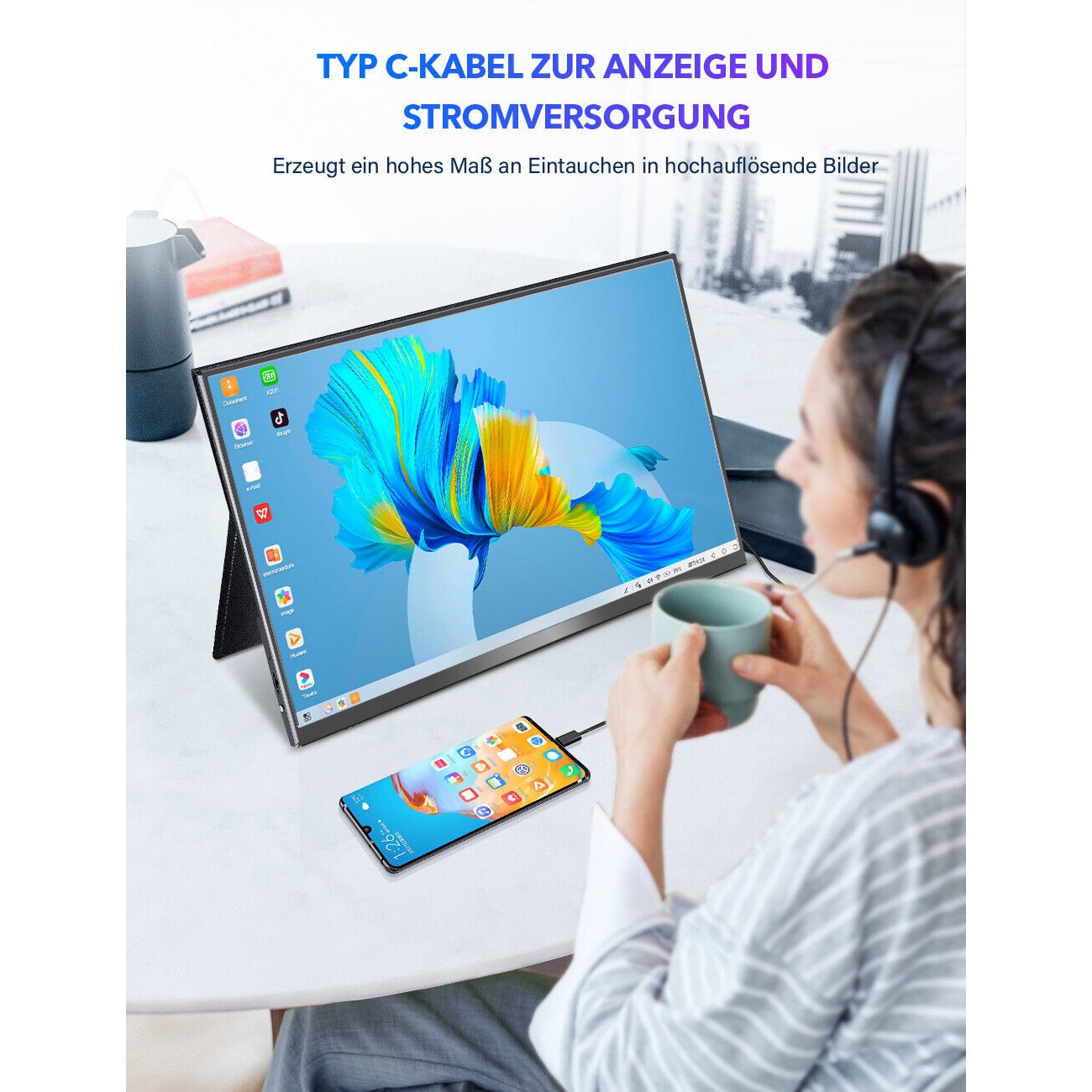 Monitor portabil, Uperfect, 15.6" 1920x1080 px, 15.6 inci, LCD, Negru ...