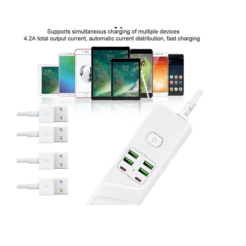 Priza universala cu 3 prize, Priza BKL-19, 4.2A, 4 porturi USB si 2 ...