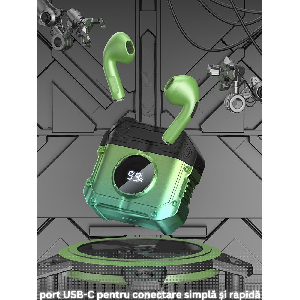 Casti Bluetooth Wireless 5.3, M-Series, M2, Handsfree, Rezistente la ...