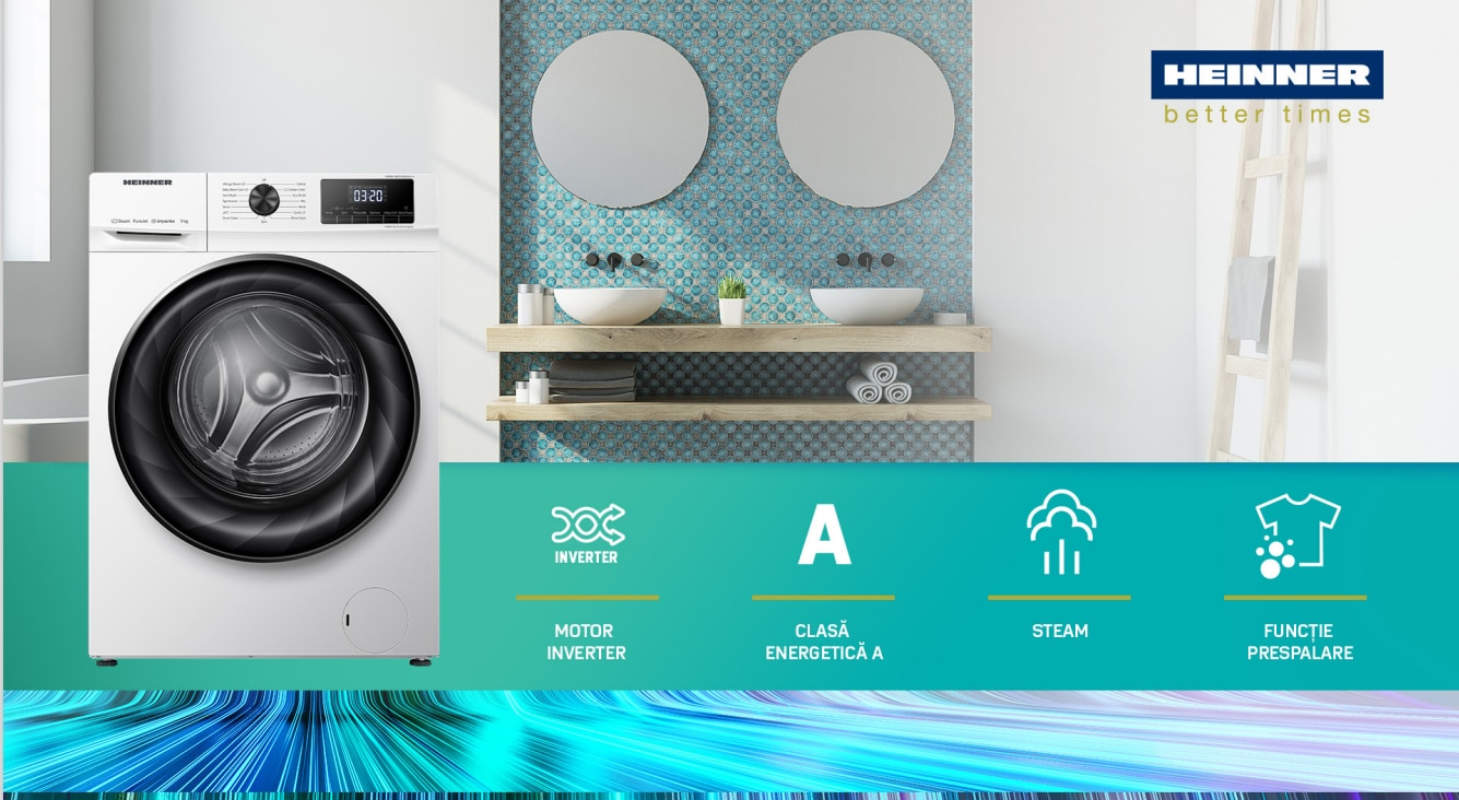Masina de spalat rufe Heinner HWM-H9014INVA+++, 9 kg, 1400 rpm, Clasa A, Motor inverter, Display ...