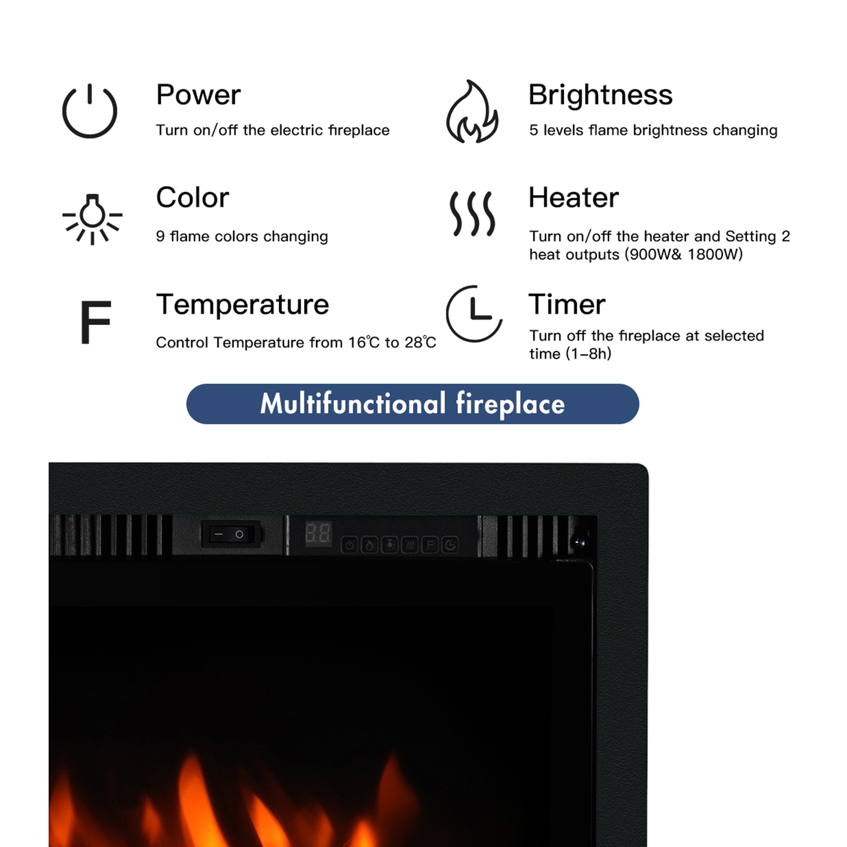 Semineu electric, M.C.Haus, Sticla/Metal, 1800W, Cu telecomanda, Negru ...