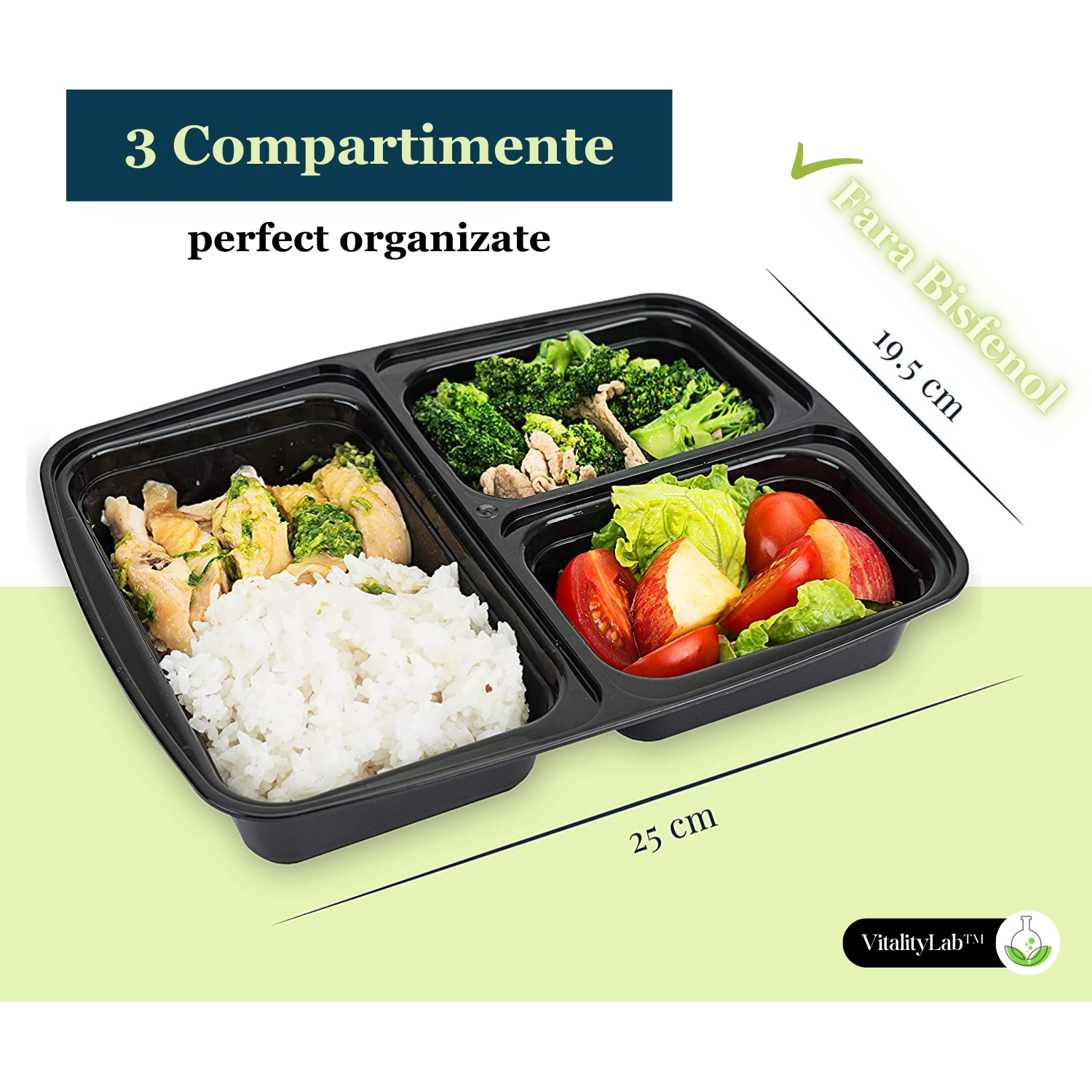 Caserola compartimentata Vitality Lab™, set 10 bucati, 3 compartimente ...