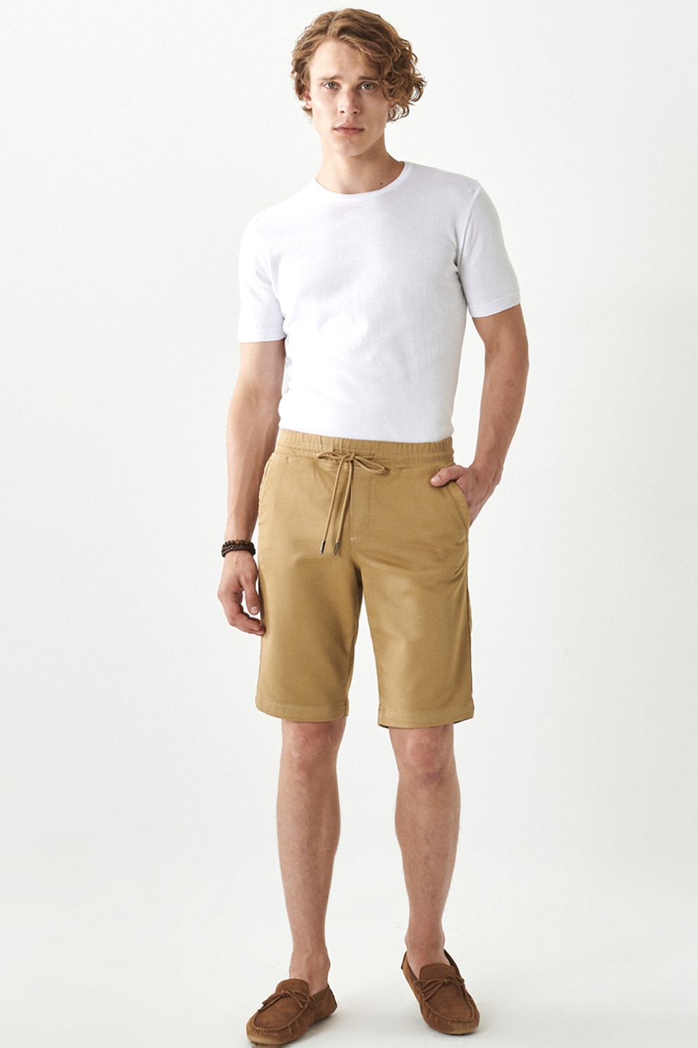 AC&Co, Bermude slim fit cu snur, Maro camel, 48 - eMAG.ro
