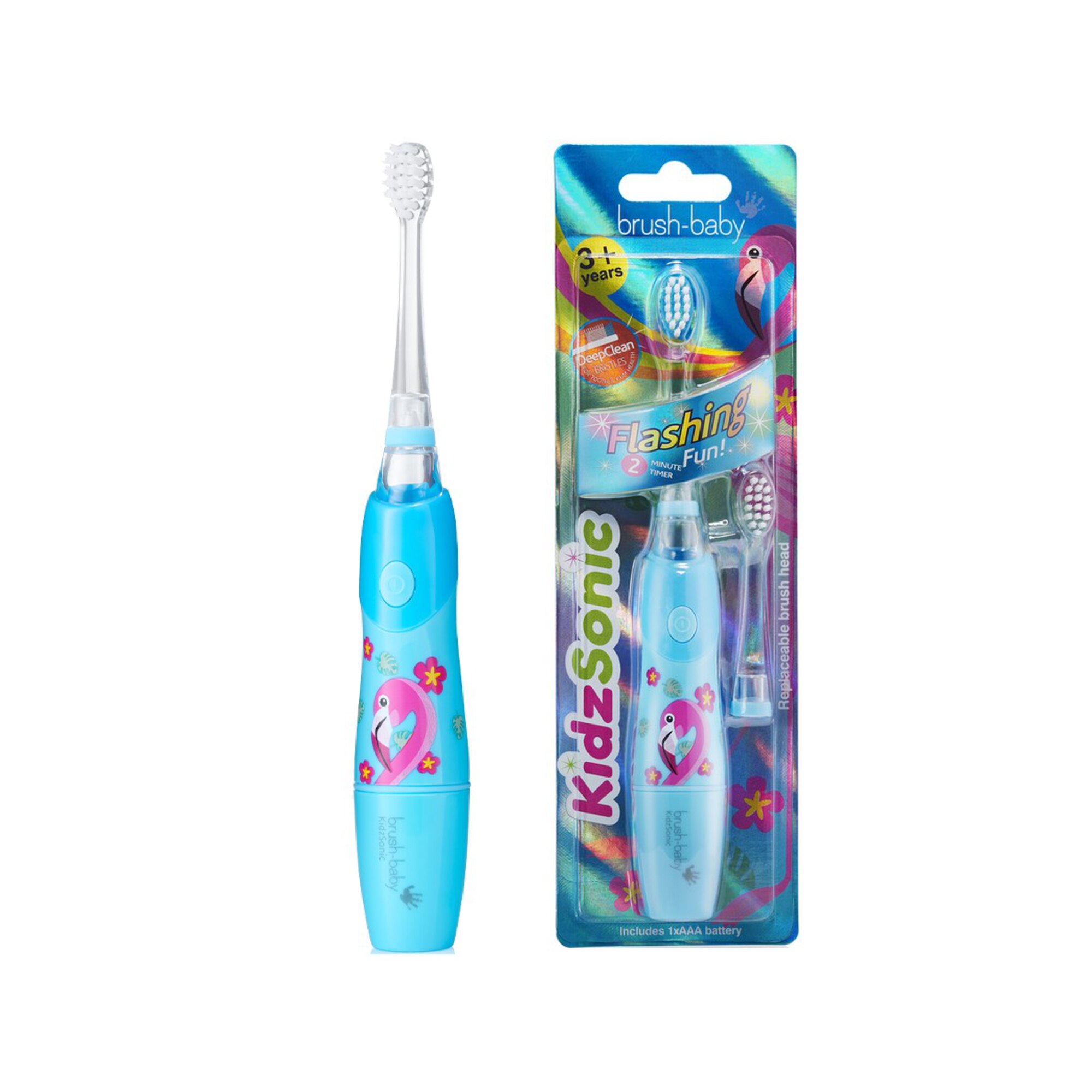 Звукова четка за зъби за деца, Brush Baby, Blue/Flamingo, 3-6 години ...