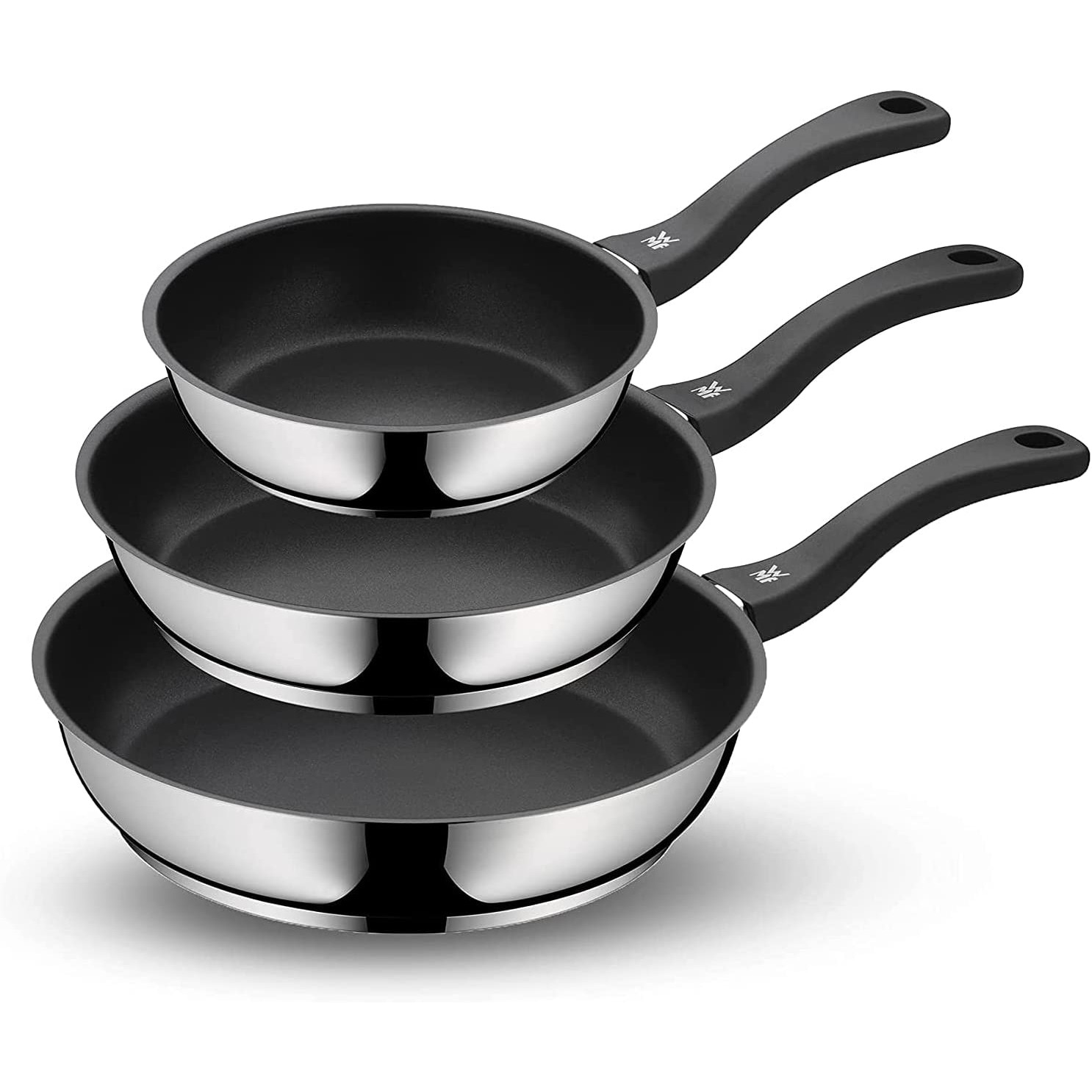 Set tigai WMF Devil Series, 3 piese, 20-24-28 cm, antiaderente, inductie, Inox - eMAG.ro