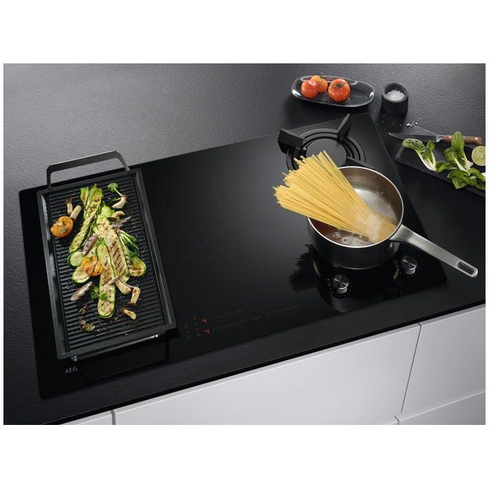 Plita incorporabila AEG HDB95623NB, Mixta, 2 arzatoare gaz / 3 zone ...