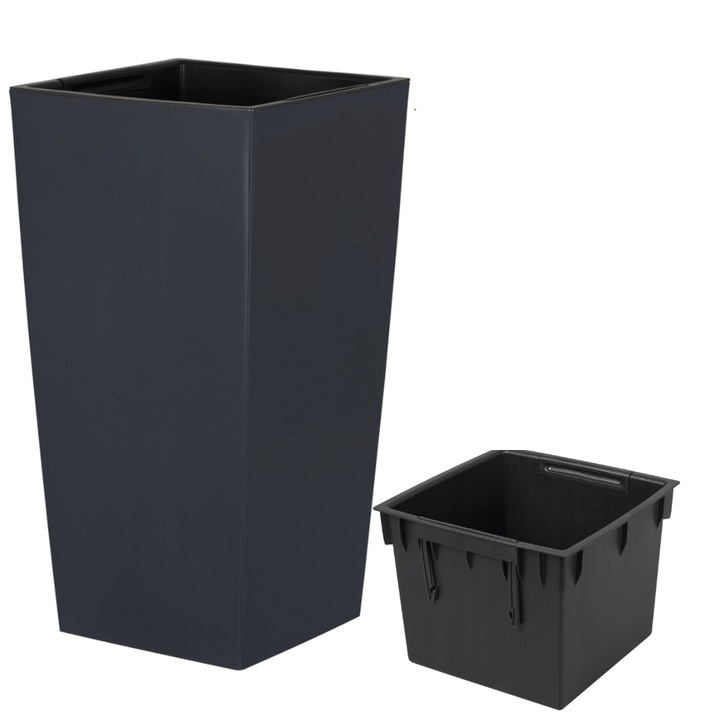 Ghiveci inalt cu insertie pentru flori, Prosperplst, Plastic, 19, Negru ...