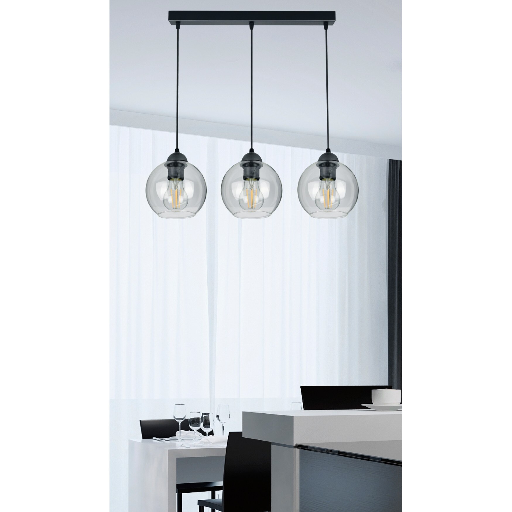 Pendul, Kiki Design, Sticla, 3 x E27, Negru - eMAG.ro
