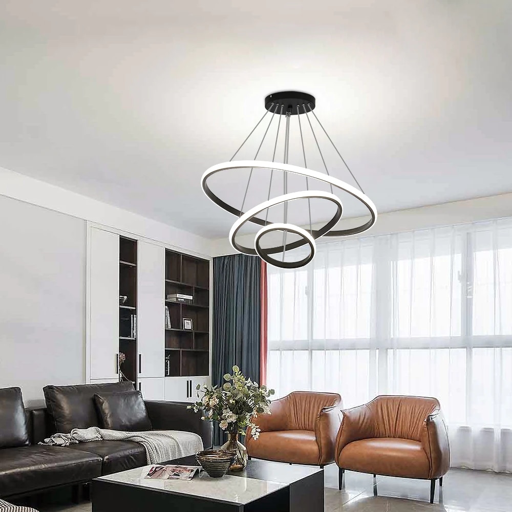 Candelabru LED Modern, SENQIU, 3 x Cercuri, Fier, 220V, Dia 60 CM ...