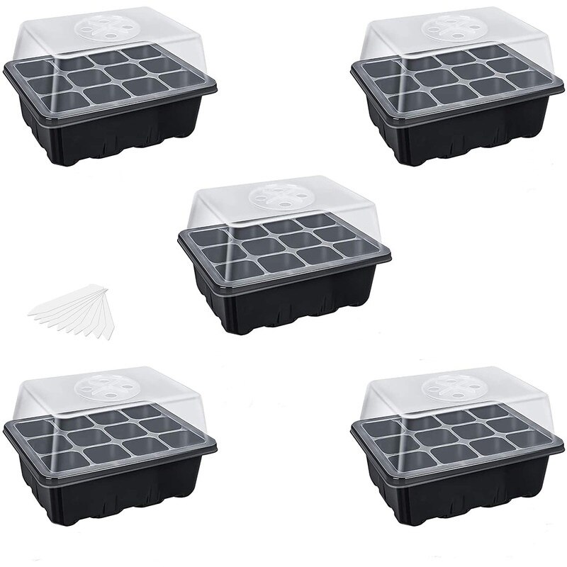 Set 5 tavite de pornire pentru rasaduri, Mixc, Plastic, 12 celule pe ...