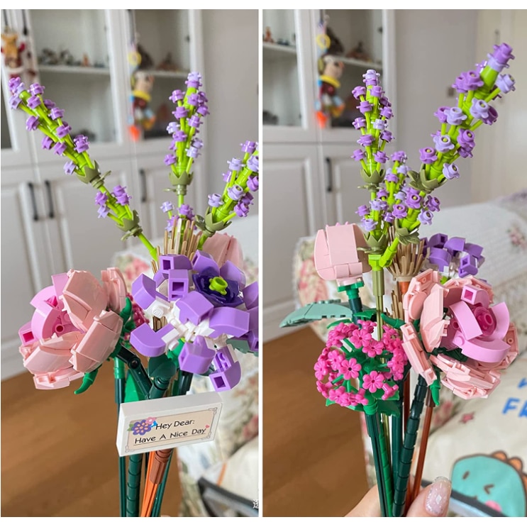 Set de constructie pentru adulti, ABS, Model flori, 547 piese, Mov/Roz ...