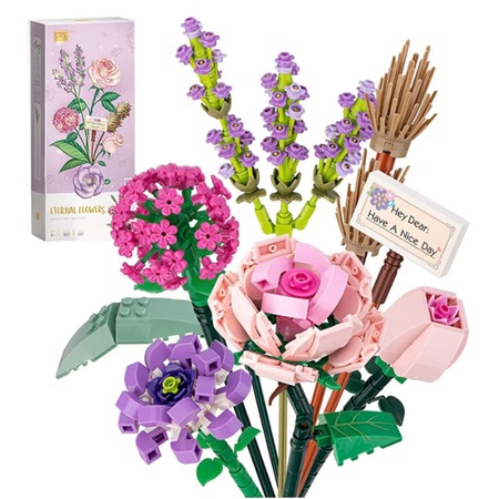 Set de constructie pentru adulti, ABS, Model flori, 547 piese, Mov/Roz ...