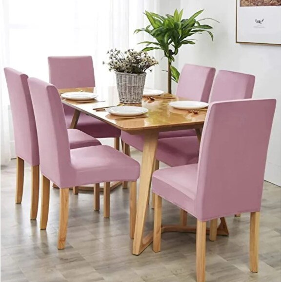 Set 6 huse pentru scaune, Jojo Home, Uni, Catifea Elastica, Roz - eMAG.ro