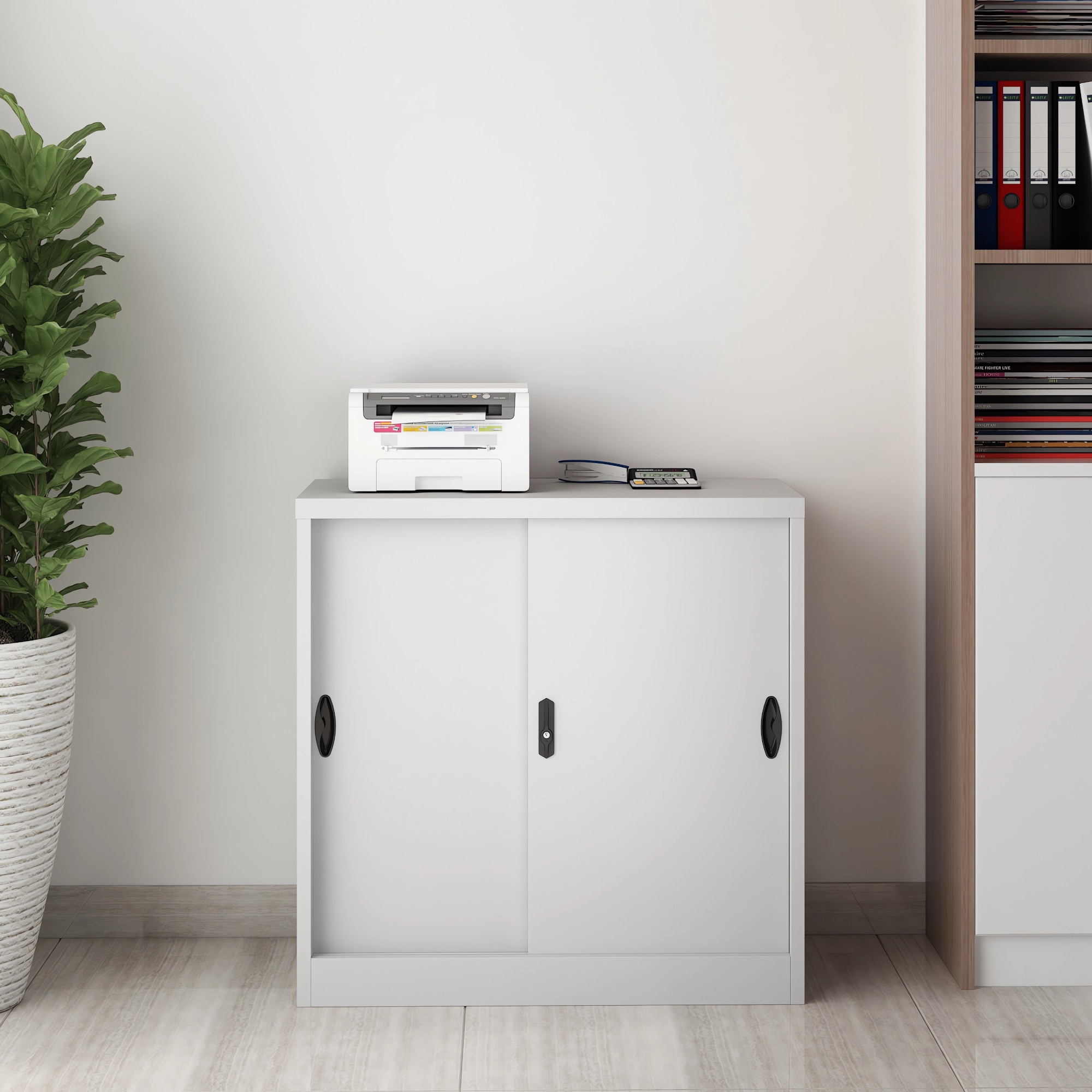 Dulap birou, en.casa, Rieti, 90 x 40 x 90 cm, otel, gri deschis, cu 2 ...