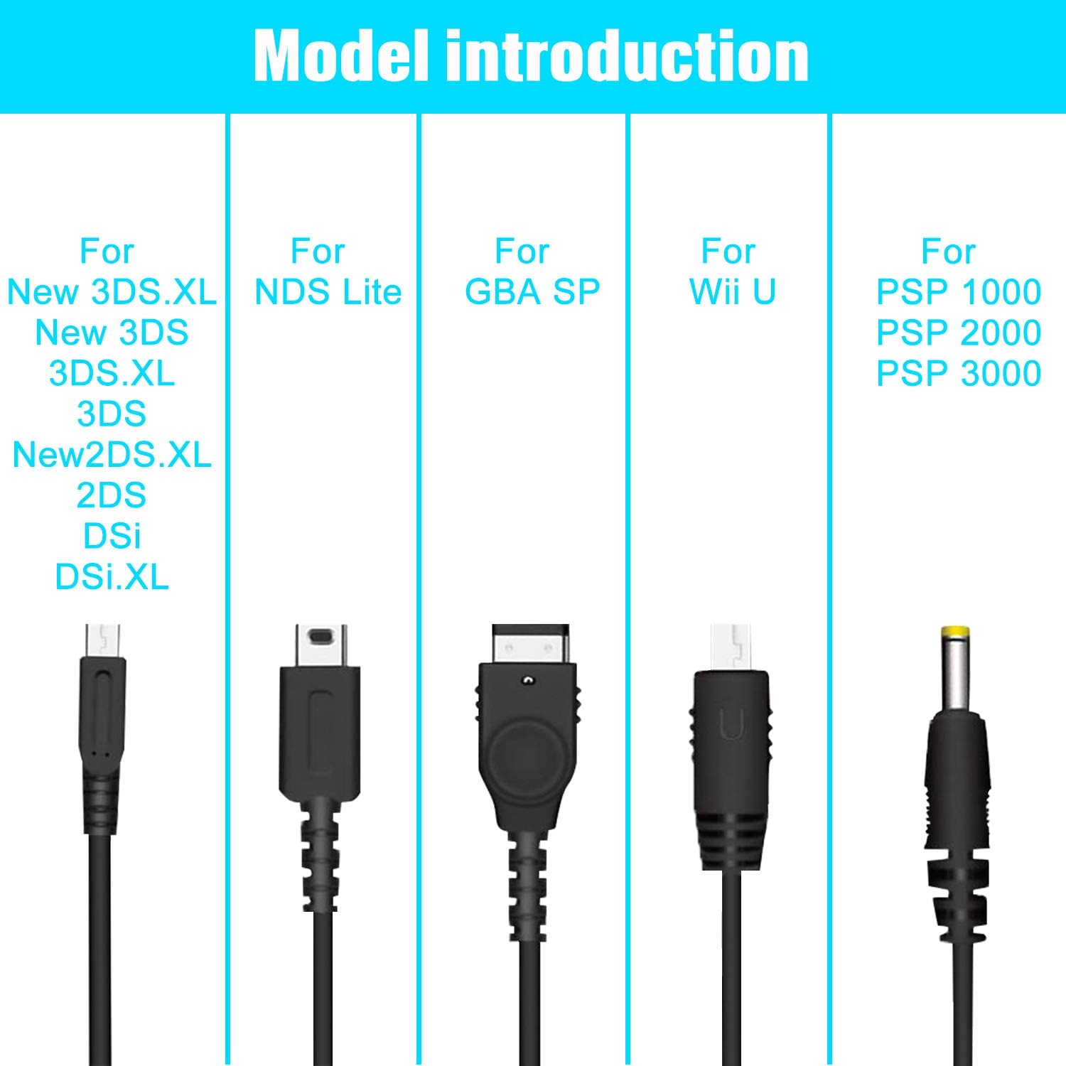 5 в 1 USB кабел за зареждане, за Nintendo NDS Lite/нови 3DS(XL/LL), 3DS ...