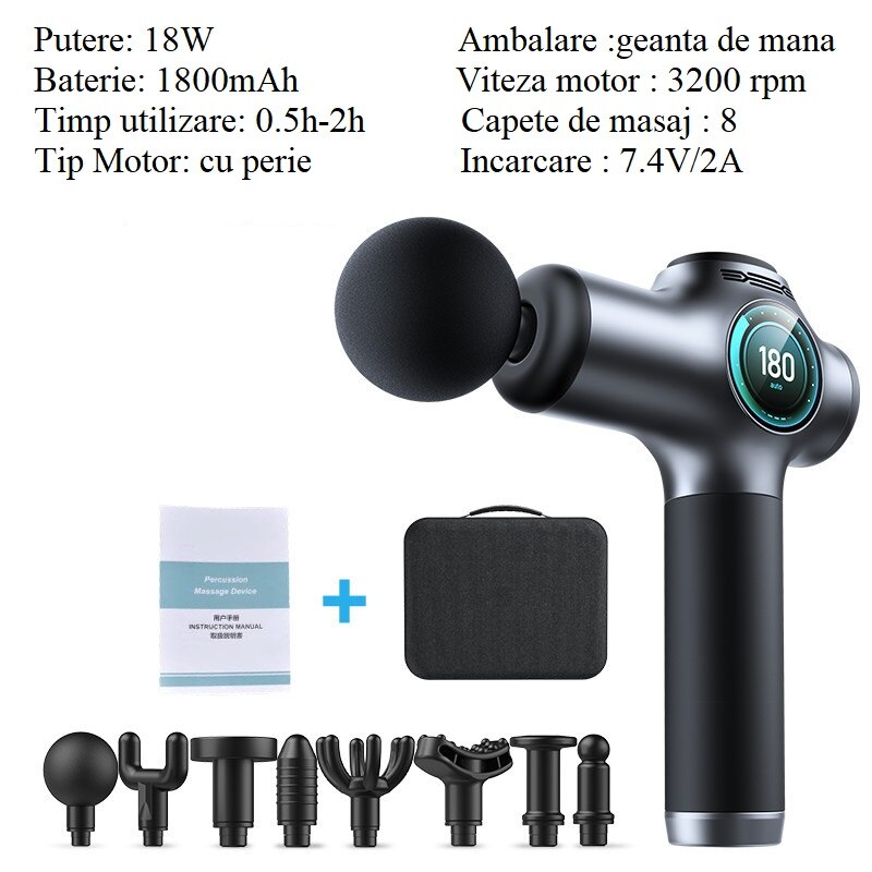 Pistol de masaj profesional cu acumulator, pentru relaxare si tonifiere ...