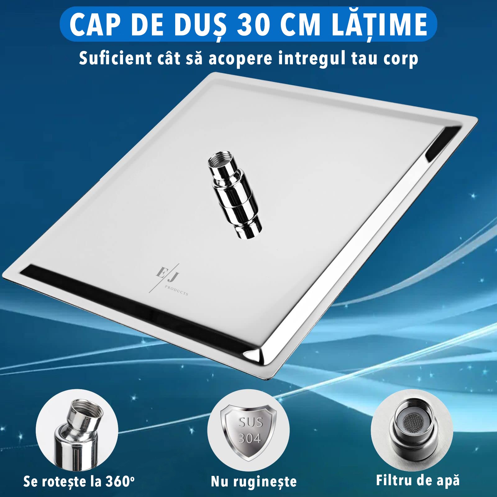 Cap de dus patrat, ultra slim, model ploaie, 30x30 cm, fabricat din ...