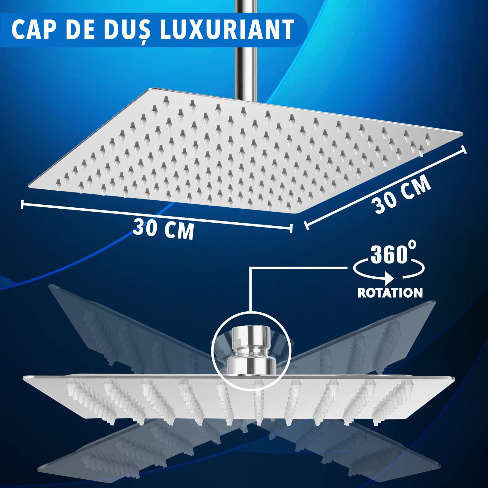 Cap de dus patrat, ultra slim, model ploaie, 30x30 cm, fabricat din ...