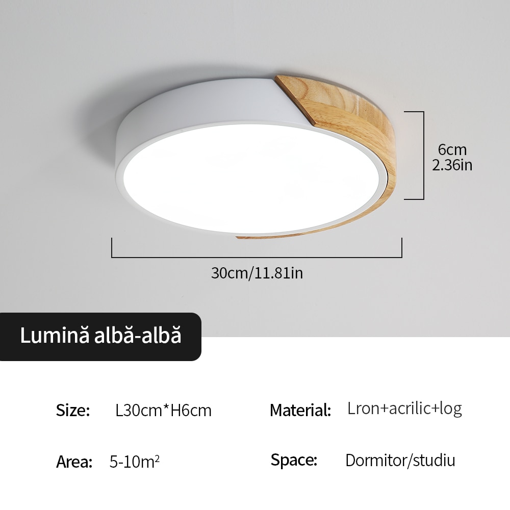 Plafoniera Cu Led Macaron, Goeco, Metal/Lemn, 220v, 24w, Dimensiuni 30 ...