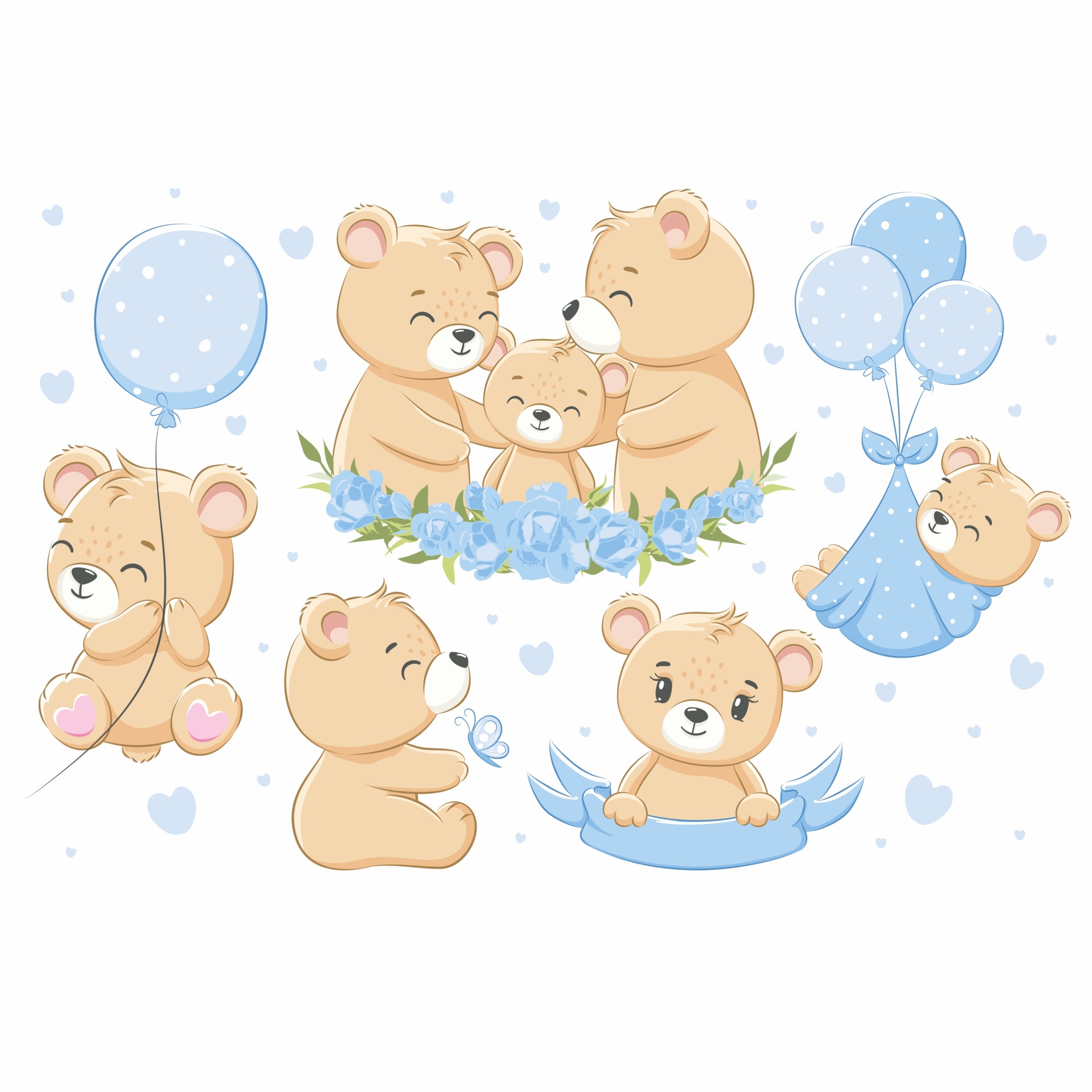 Sticker decorativ perete, pentru copii, ursuleti familie, rezistent la ...